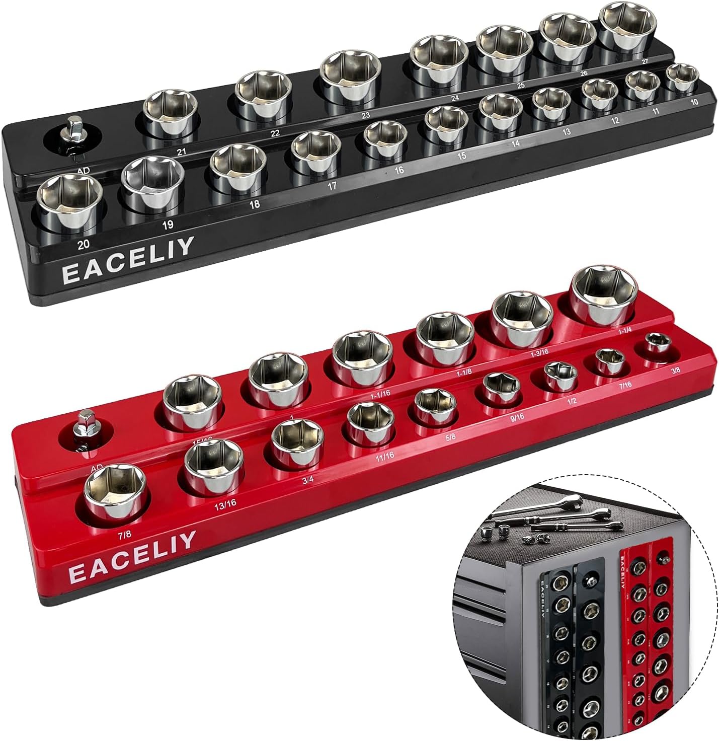 Amazon.com: EACELIY 1/2" Magnetic Socket Organizer Set, 2-Piece SAE ...