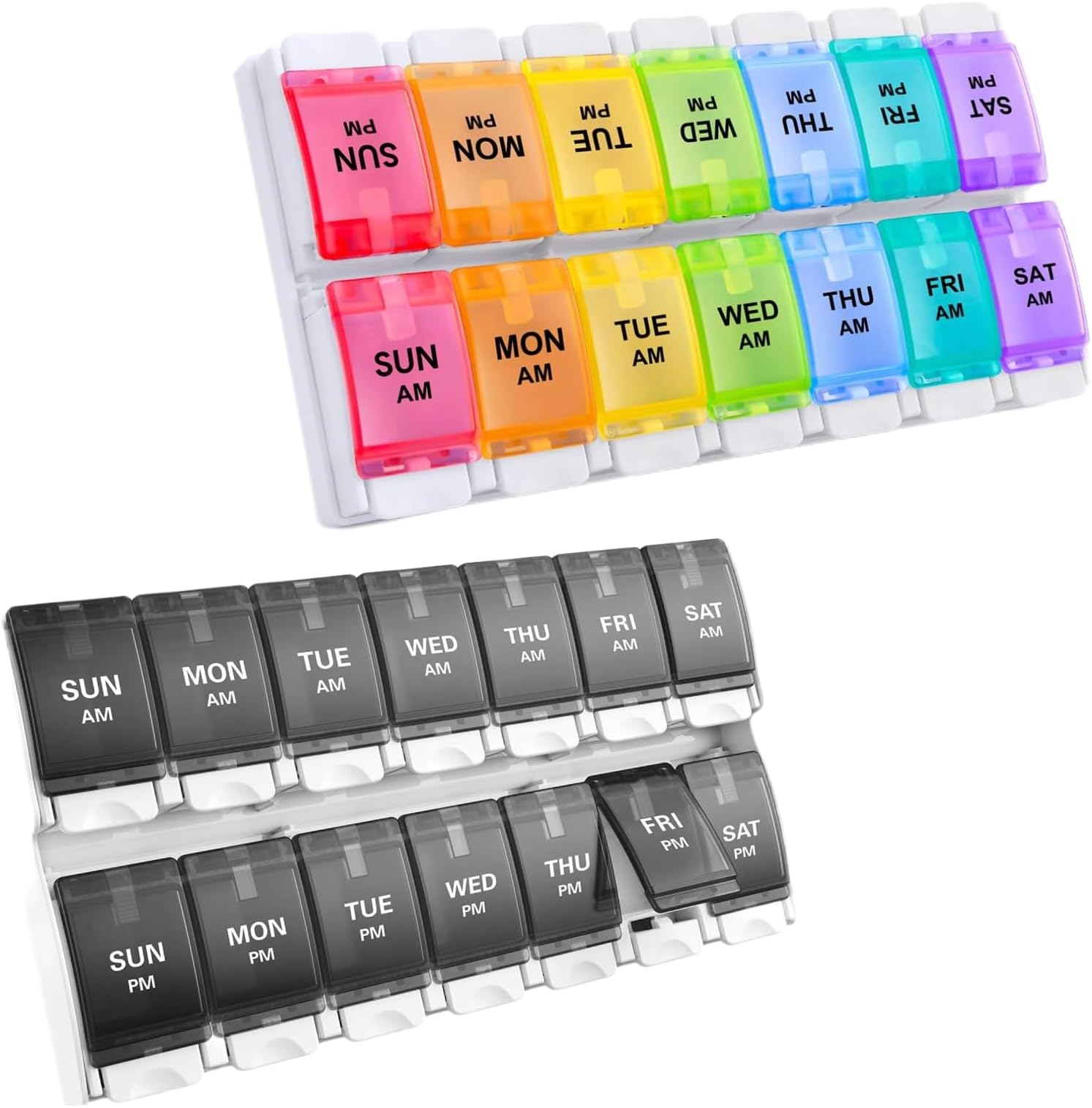 Amazon.com: 2 Pack AM PM Weekly 7 Day Pill Organizer, Sukuos Large ...