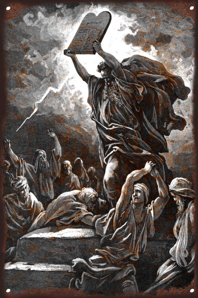 Buy KOMOBB Vintage Tin Sign Gustave Dore Metal Sign Moses and The Ten ...