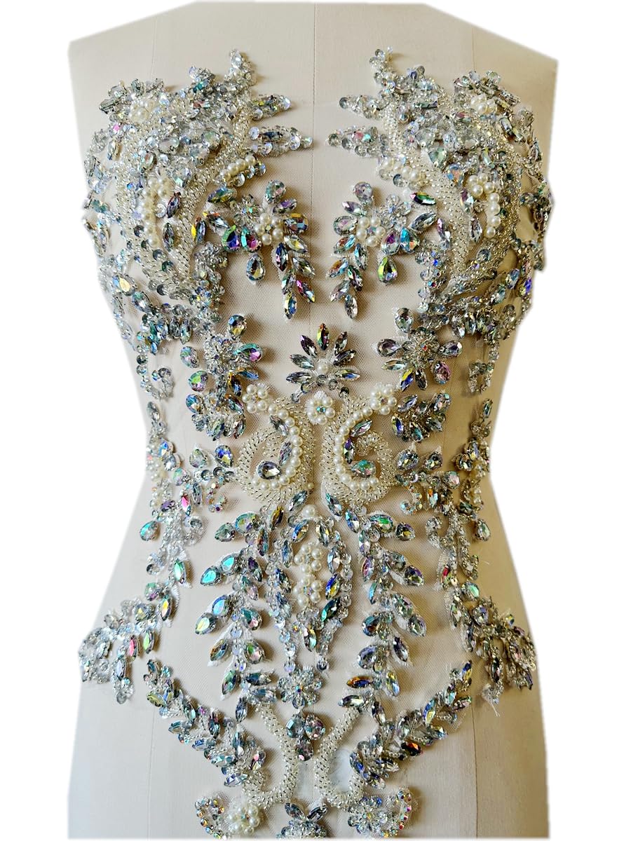 Amazon.com: Handmade Shiny Rhinestones Applique handsewing Beaded ...