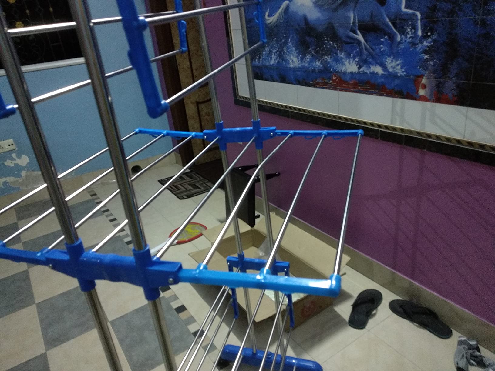 LAKSHAY Double Pipes Supports Drying Stand with Wheels (Blue) Stainless ...