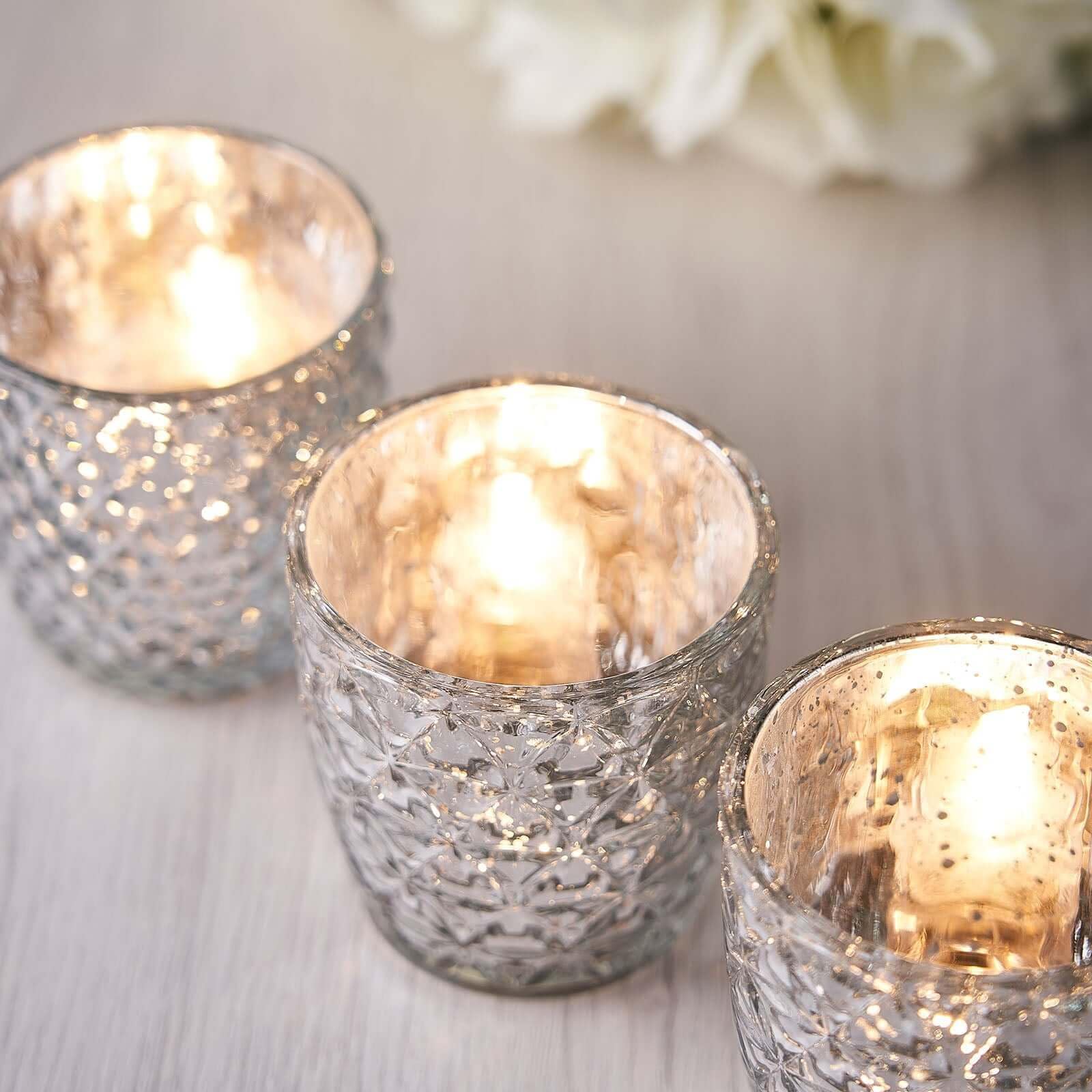 Amazon.com: Volens Round Silver Votive Candle Holders, Mercury Glass ...