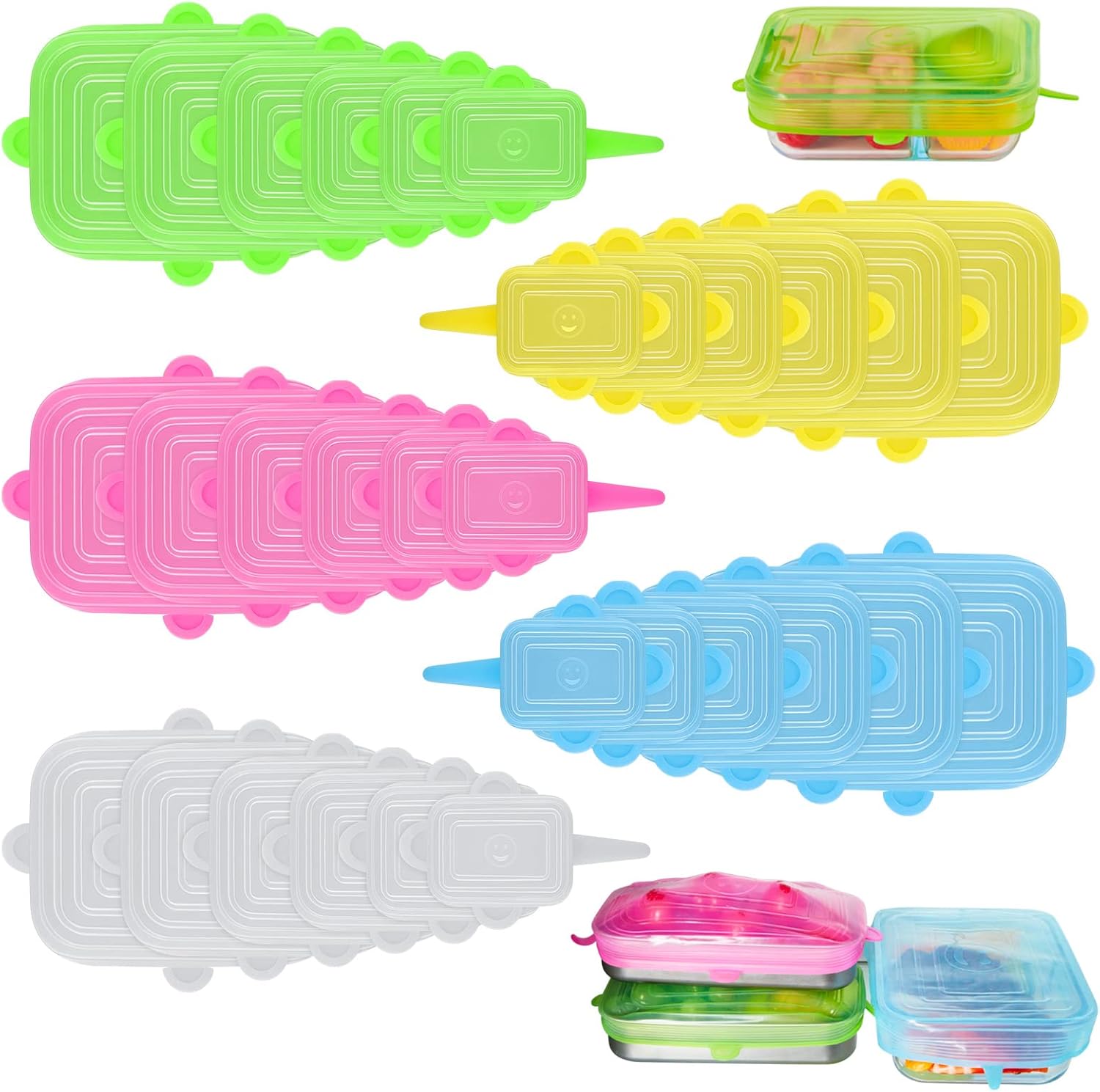 Amazon.com: 30 Pieces Silicone Stretch Lids Rectangle Reusable Silicone ...