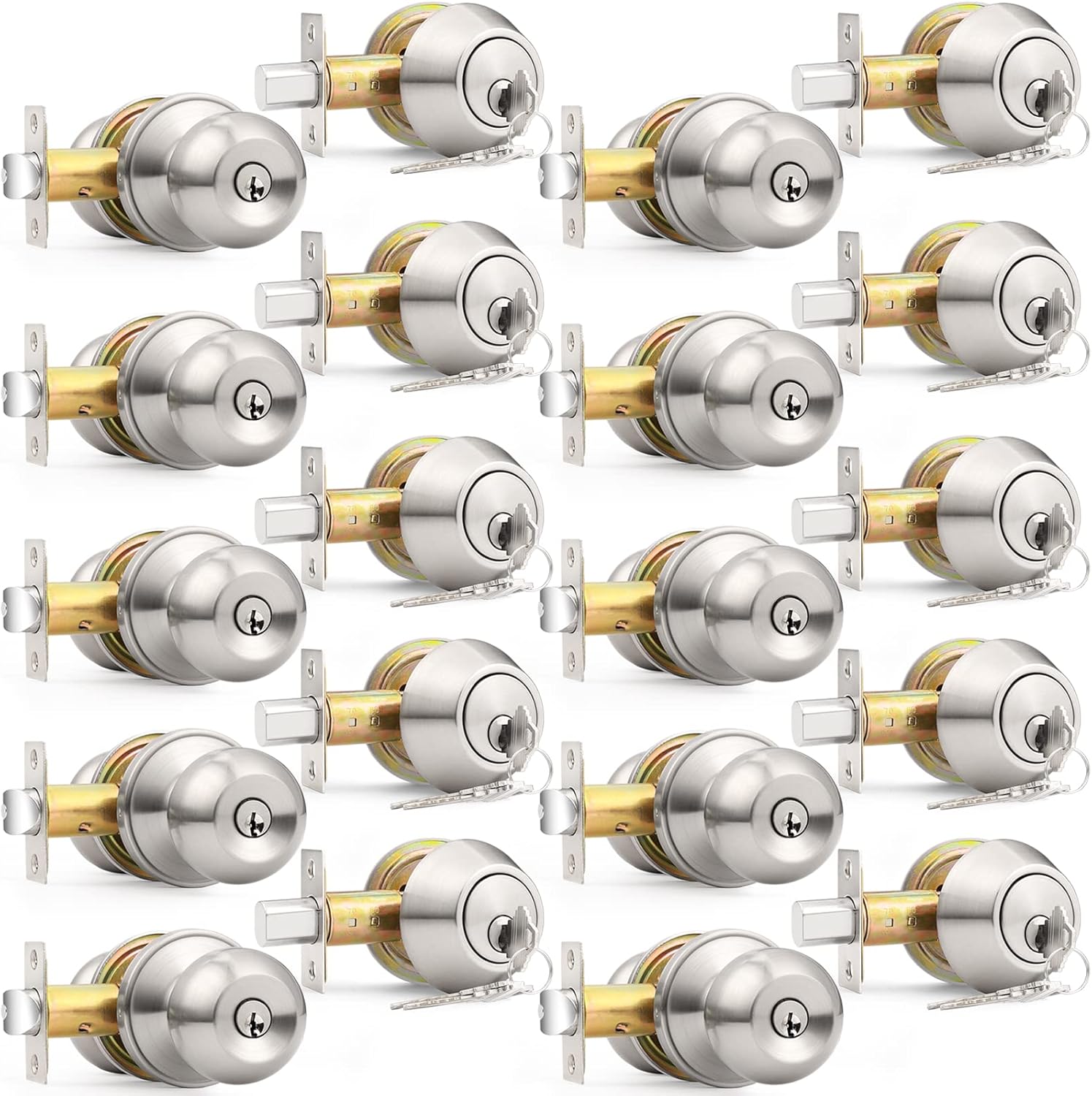 Probrico 10 Pack-Contractor Pack Door Knob with Double Cylinder Deadbolts Combo Pack, Keyed ...