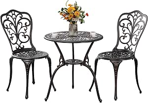 Amazon.com: Withniture Outdoor Bistro Set 3 Piece Patio Bistro Set with Umbrella Hole, Weather ...