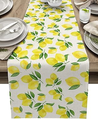 Amazon.com: WHOMEAF Capri Blue Lemon Table Runner Italy Tile Burlap ...