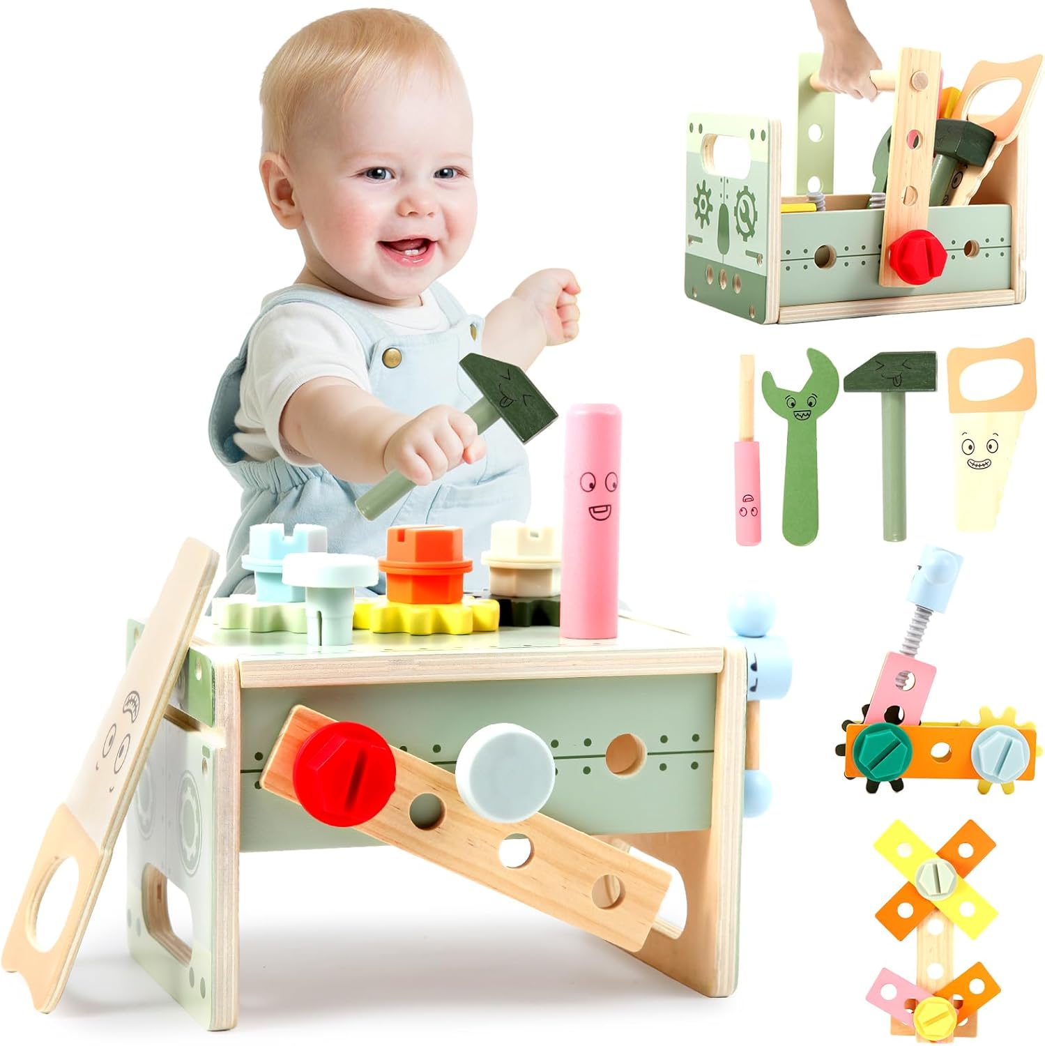 Amazon.com: Asweets Kids Tool Set, Wooden Toddler Tool Bench with Box ...