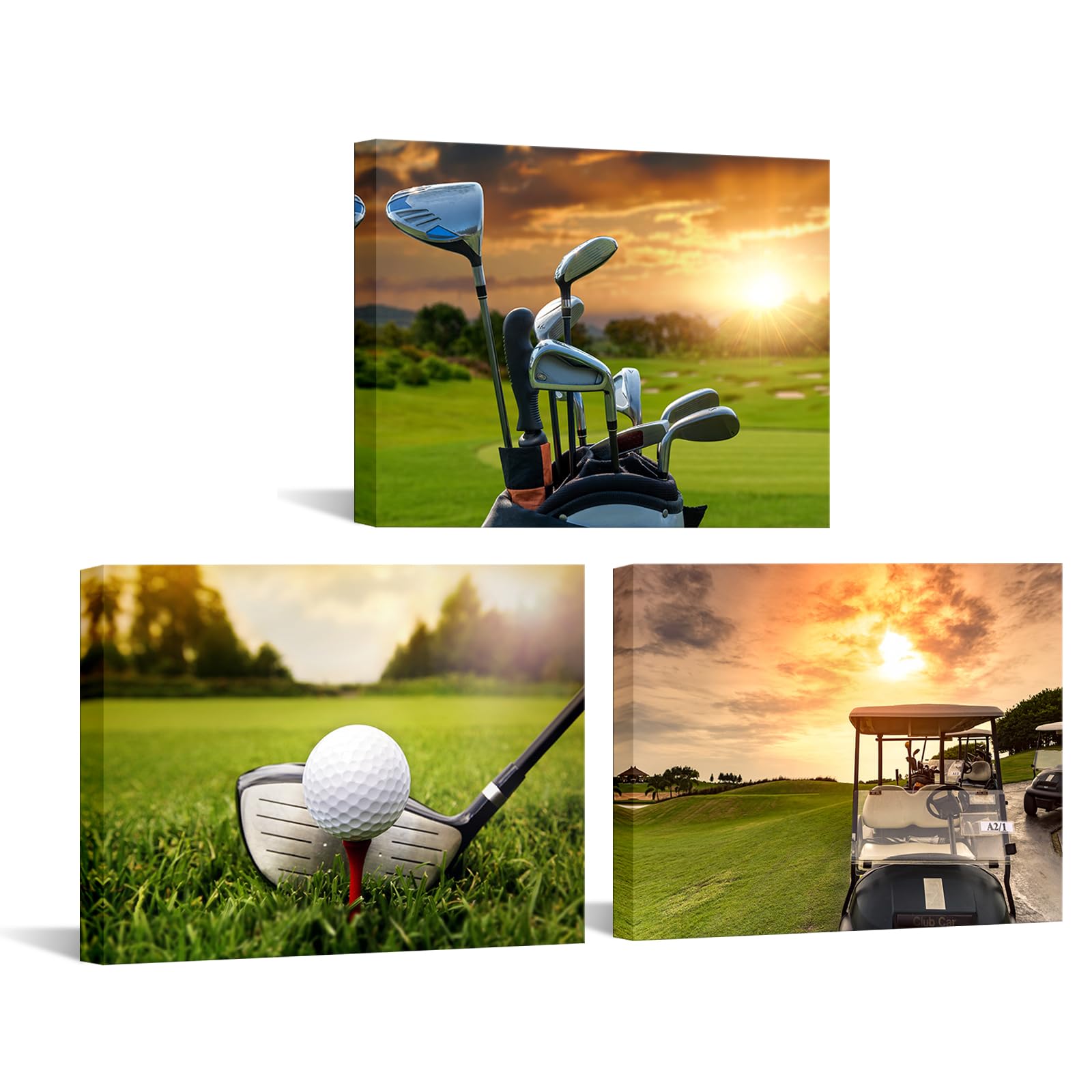 Amazon.com: iKNOW FOTO 3 Piece Sports Canvas Wall Art Golf Course ...