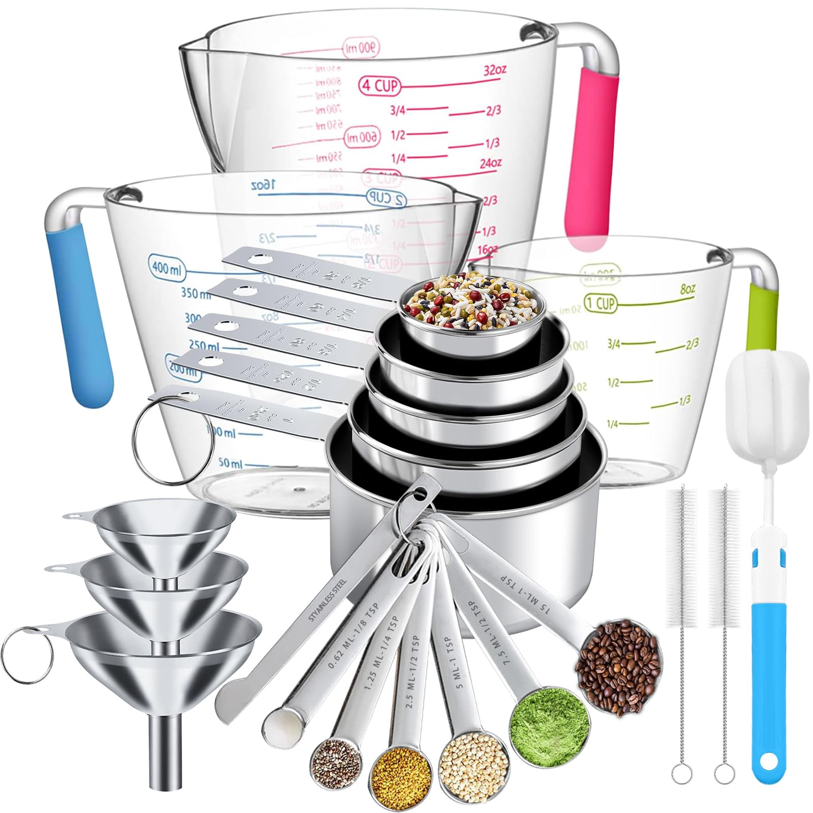 Amazon.com: Measuring Cups and Spoons Set 21 Piece, 11 Stainless Steel ...