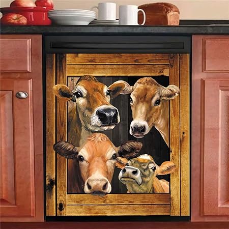 Amazon.com: Homa Cow Magnet Dishwasher Cover, Rural Farm Decor ...
