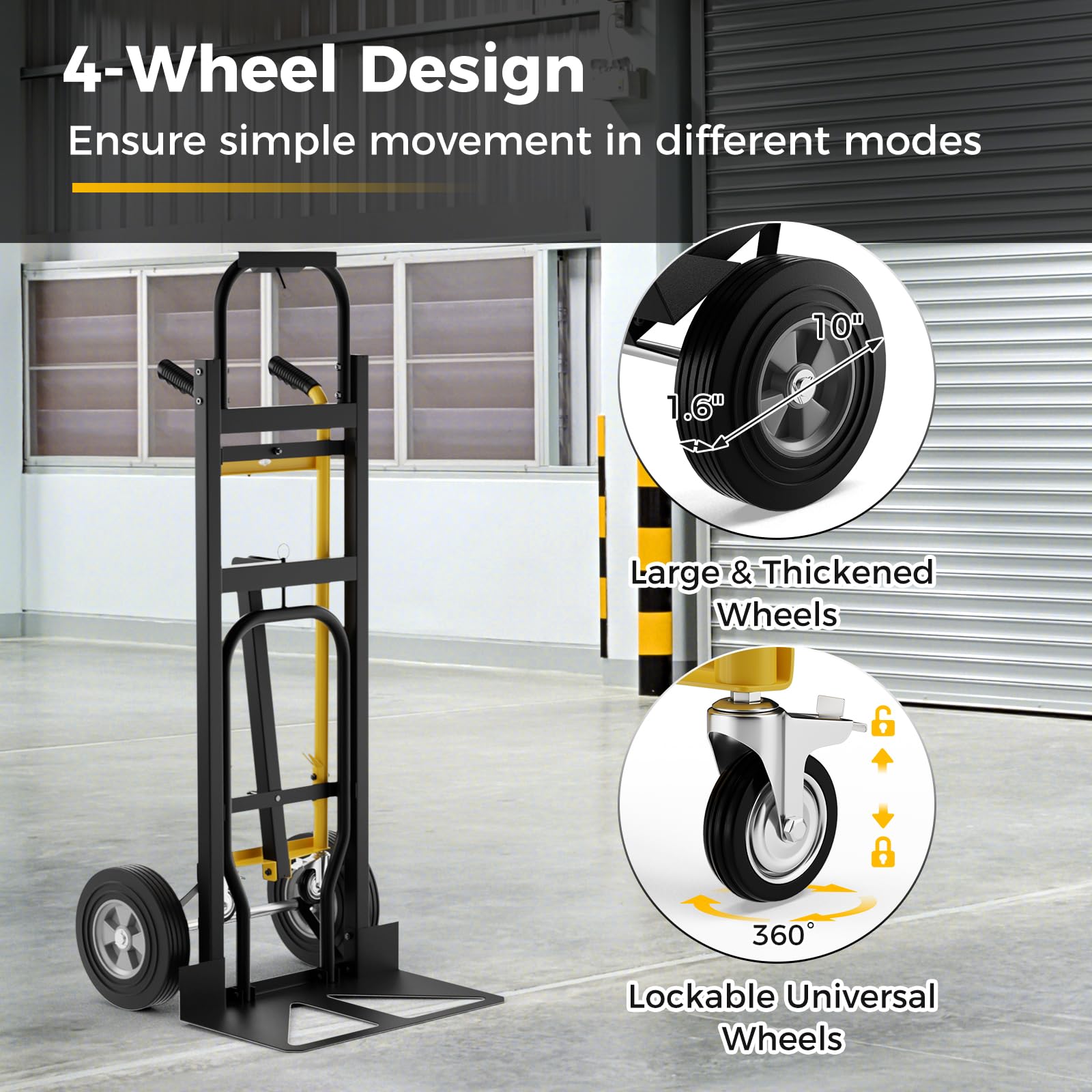 Convertible Hand Truck 3-in-1 - 500LB Capacity Folding Dolly With Brake ...