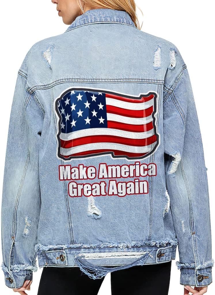 Patriotic Quotes Women's Oversized Denim Jacket - American Flag Ladies ...