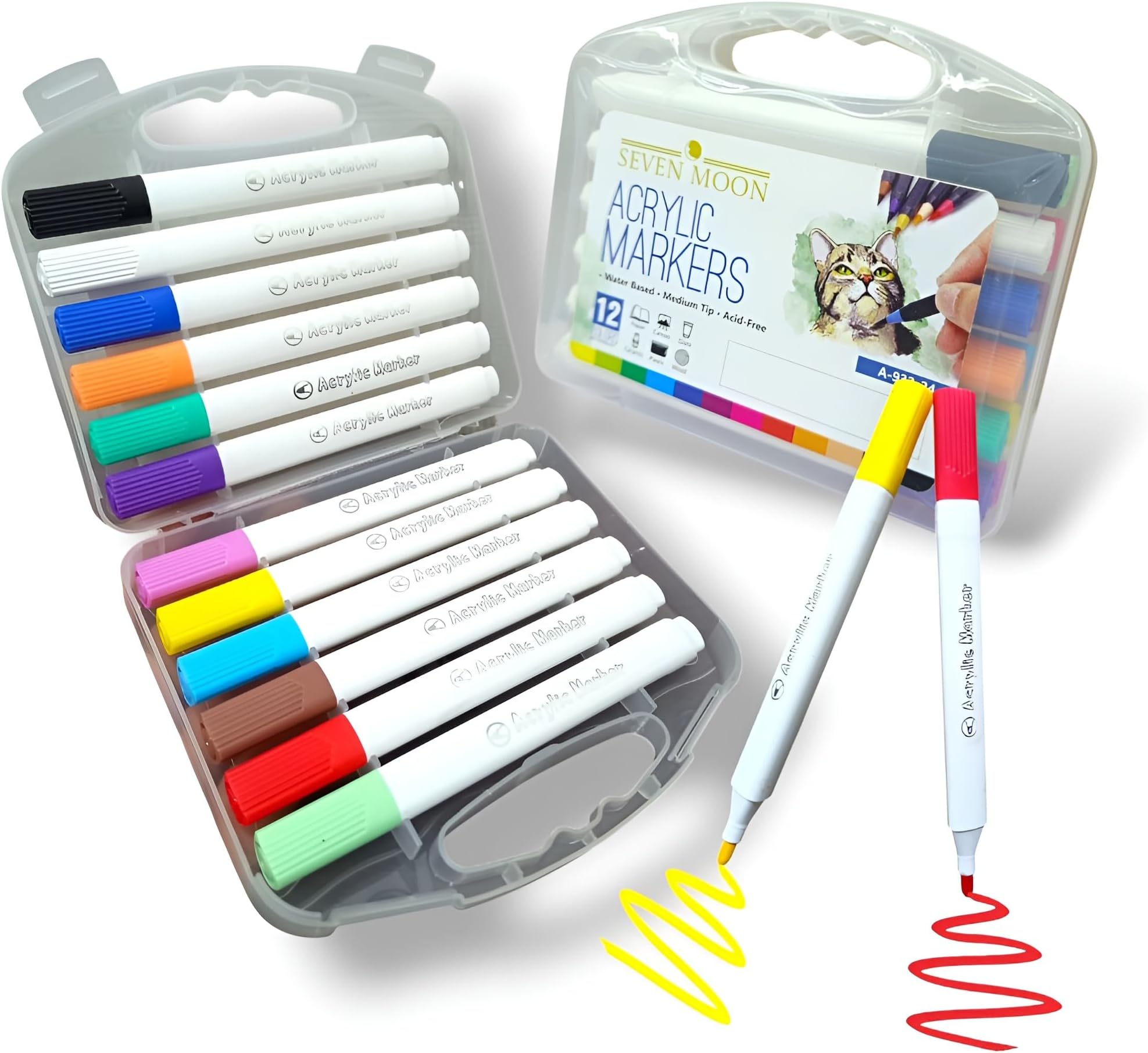 Seven Moon 12 Color Acrylic Paint Markers Set Acrylic Paint Pens with ...