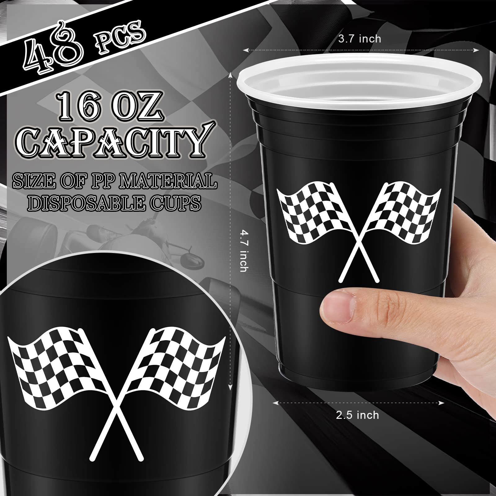 Snapklik.com : 48 Pcs Checkered Cups Checkered Flag Party Supplies Bulk ...