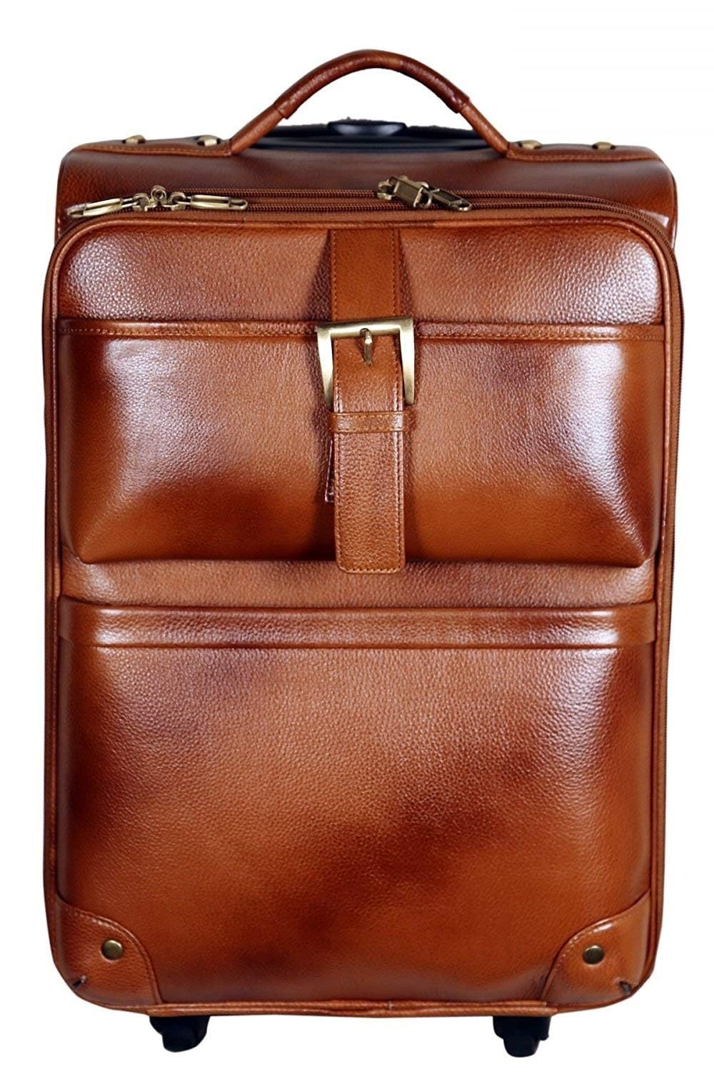 Amazon.com | Top Grain Leather Trolley Bag for Travel Suitcase Bag Men ...