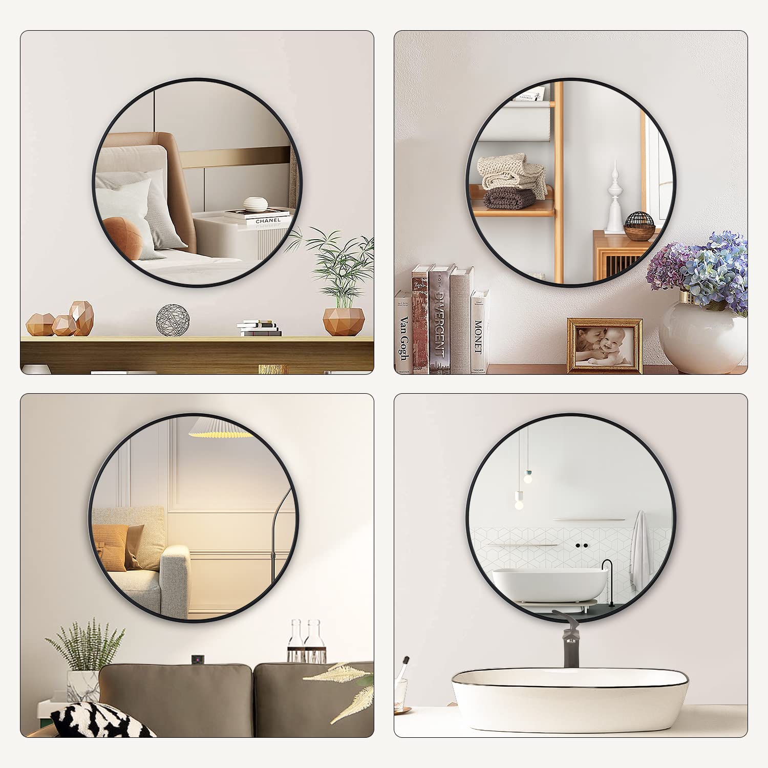 Arcus Home Black Circle Mirror, 35.75 Inch Round Wall Mirror, Black ...