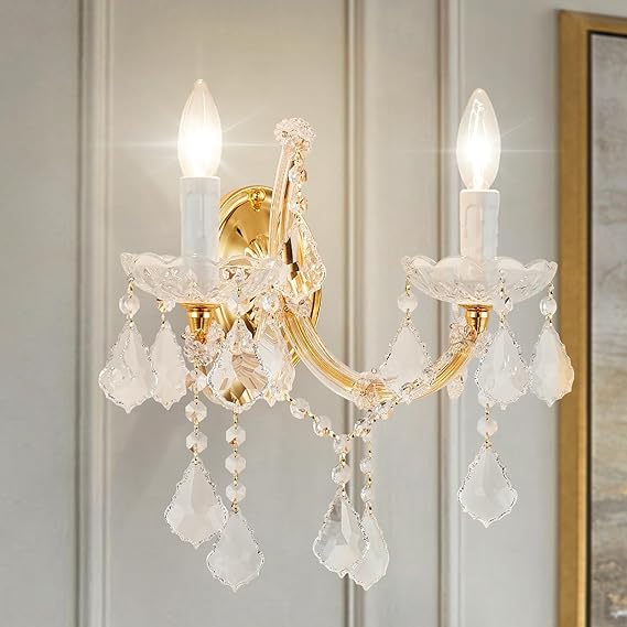 SHAOCHIAO Crystal Wall Sconce Lighting, 2-Light Modern Crystal Wall ...