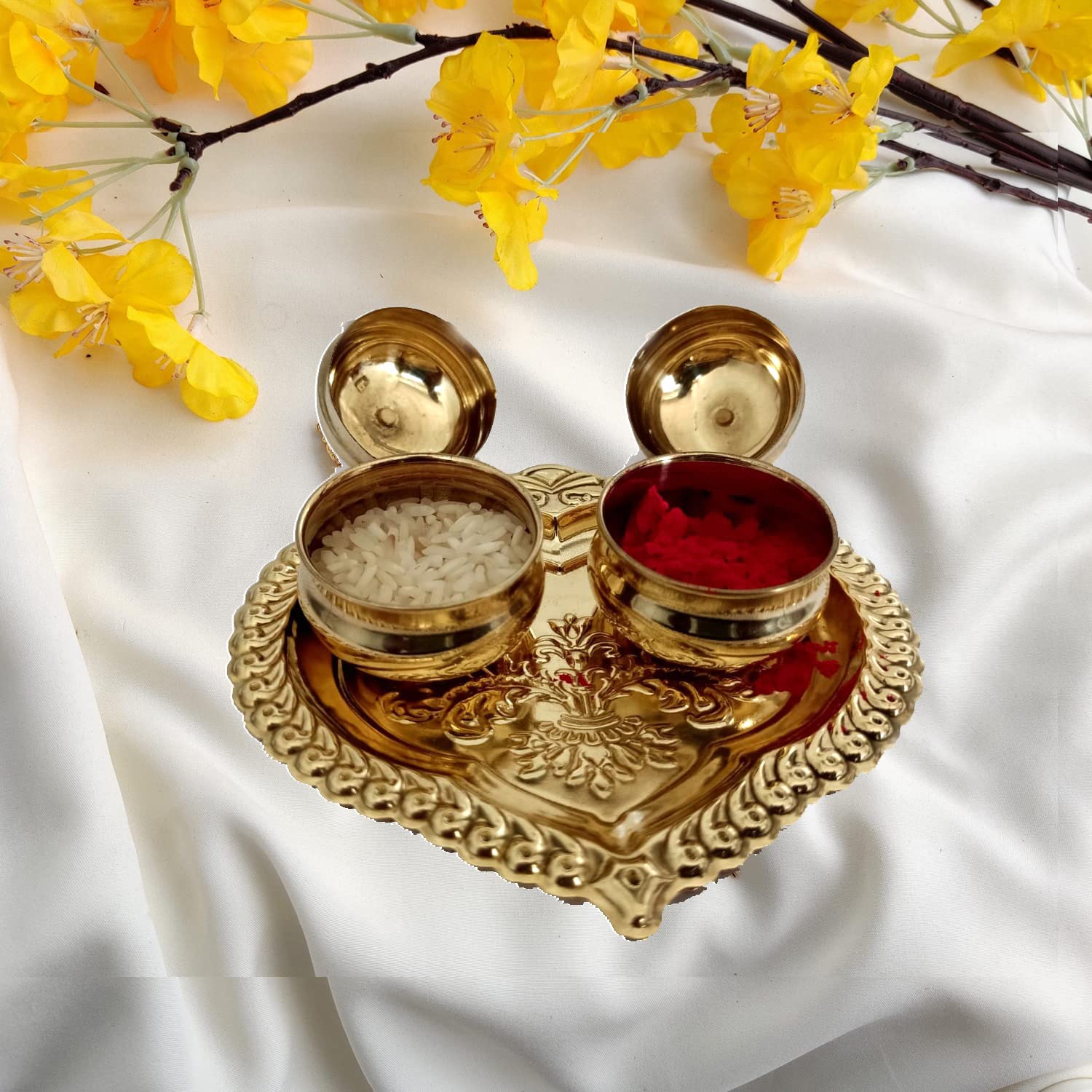 SOLINO Brass Nakshi Heart Shaped Karanda Puja Rituals Roli Chawal ...