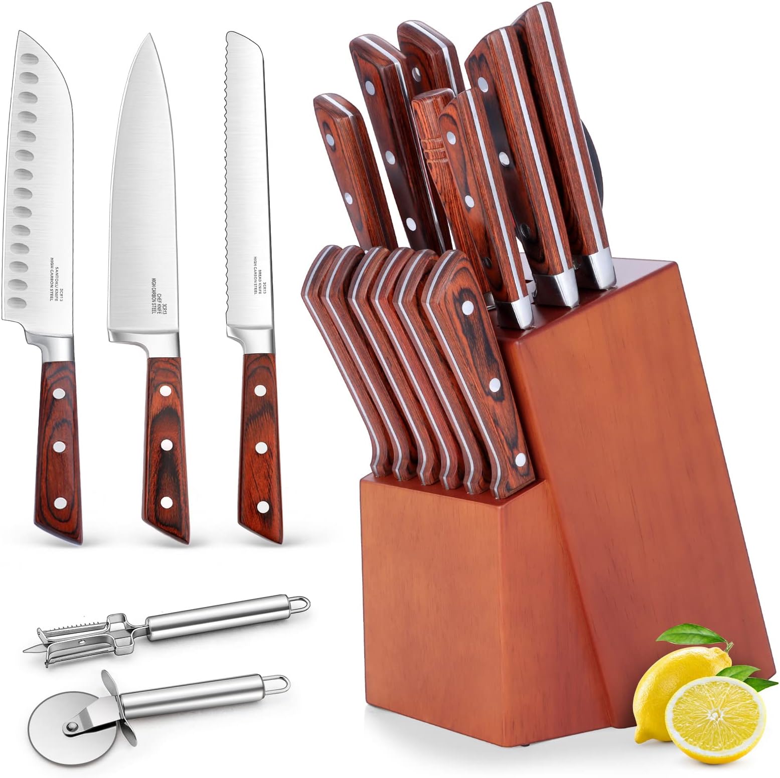 Amazon.com: LivingKit Stainless Steel Kitchen Knife Block Set Block 14 ...