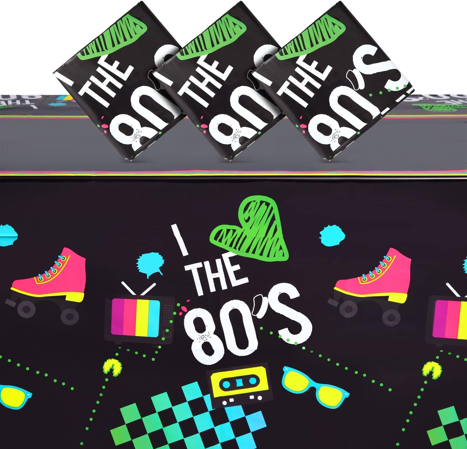 Amazon.com: Sparkle and Bash 3 Pack I Love The 80s Tablecloth, Retro ...