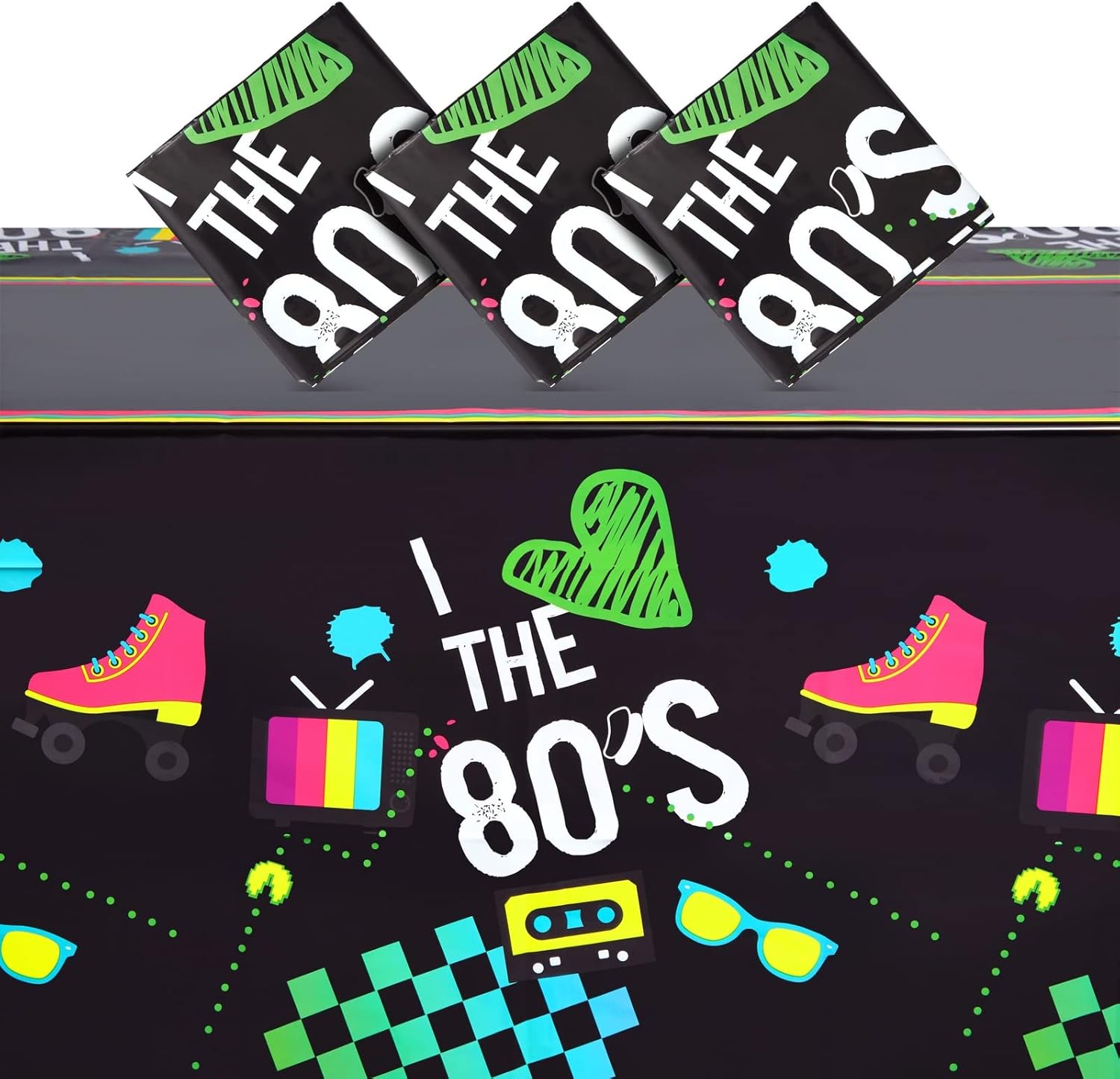 Amazon.com: Sparkle and Bash Rectangular 80s Tablecloth - Durable 1980s ...