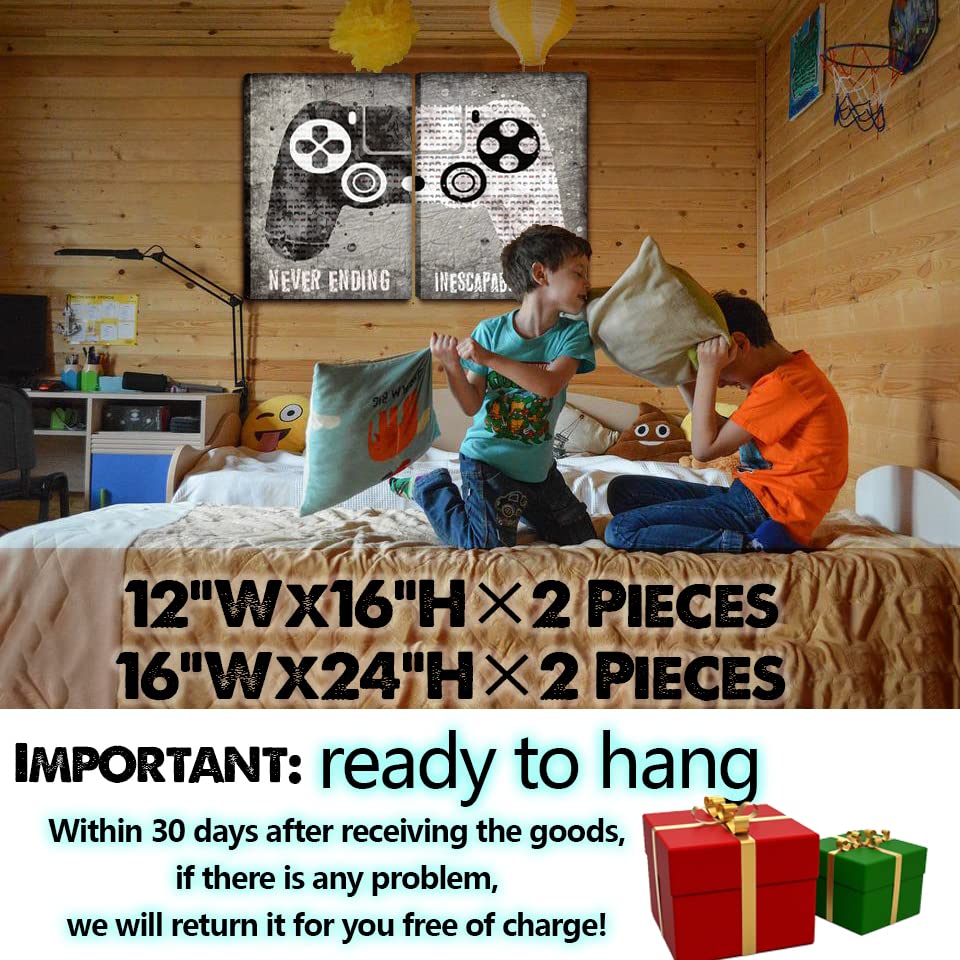 2 Pieces Framed Video Game Canvas Wall Art Gamer Room Decor Black and ...
