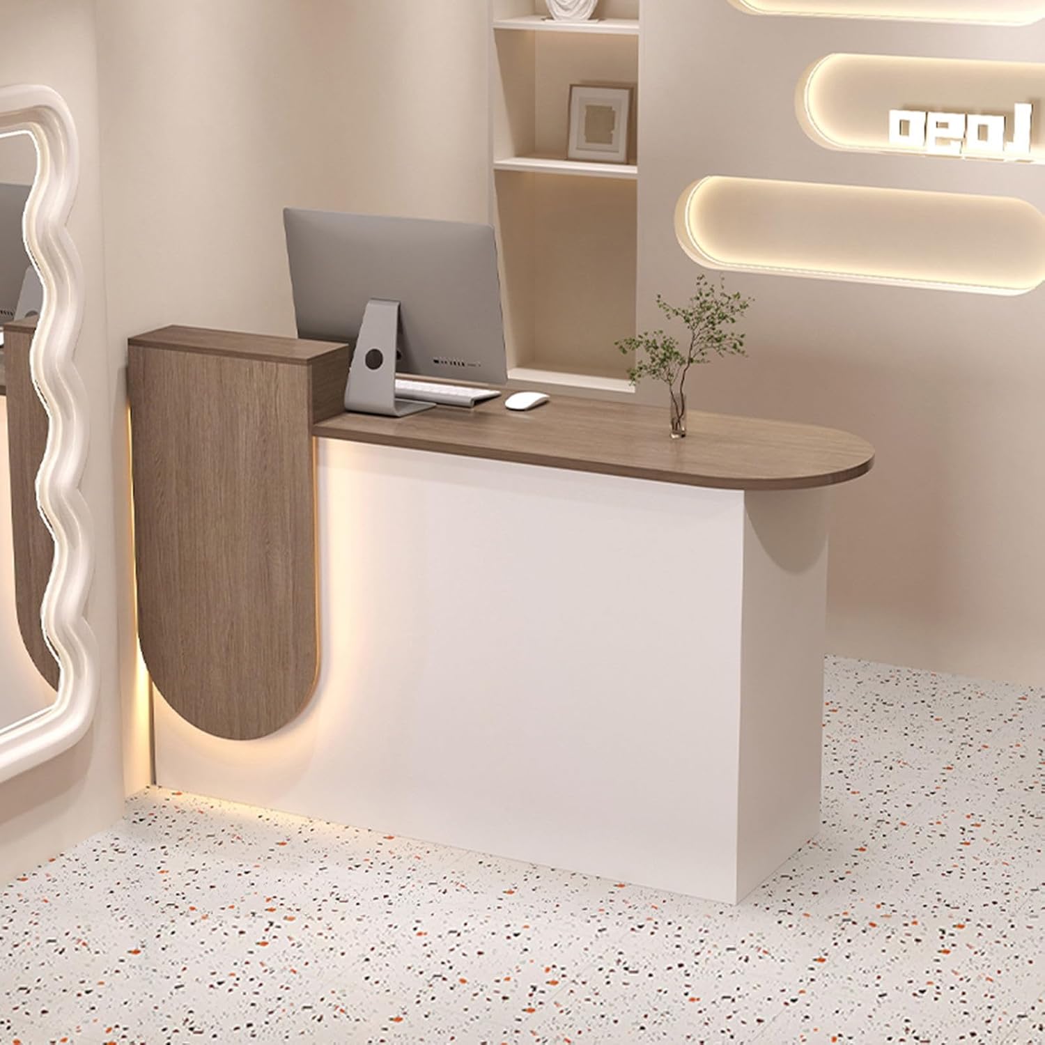 Checkout Counter, Reception Desk with Led Lights and Lockable Drawer ...