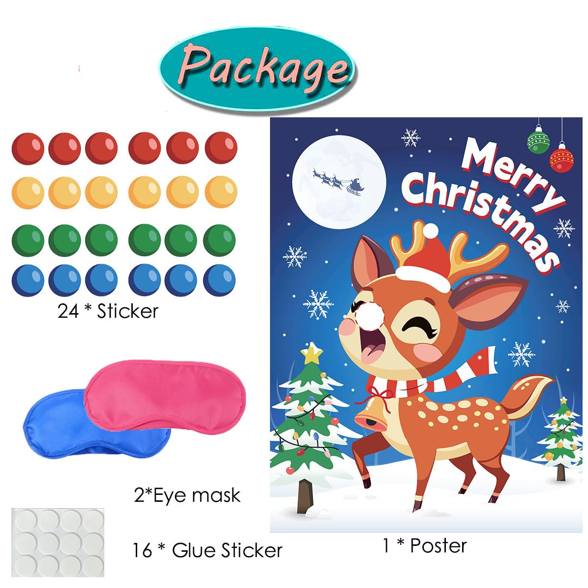 Pin The Tail Game Pin The Nose On The Reindeer Game. Festive Christmas ...