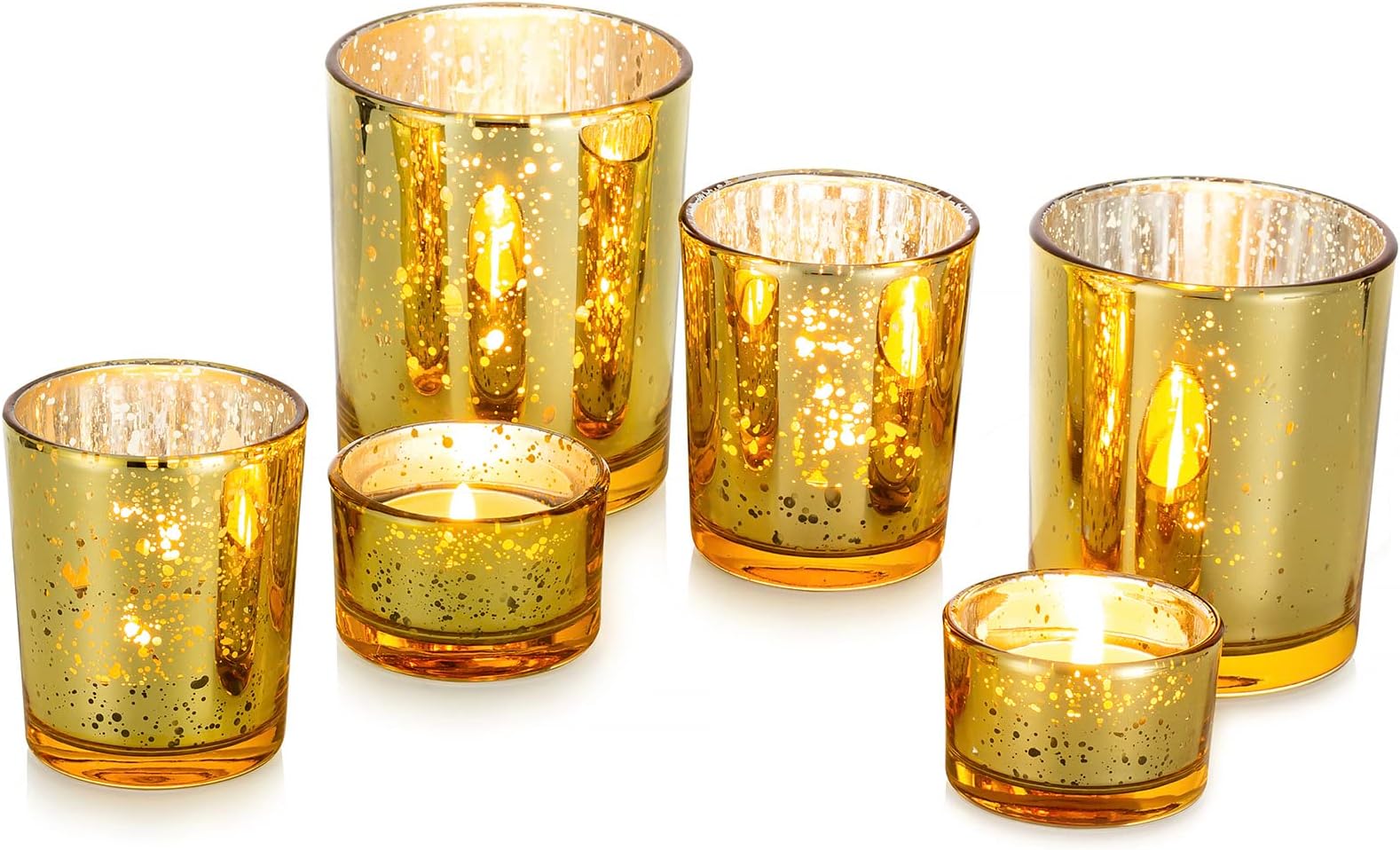 Nuptio Glass Tealight Candle Holder: 6 Pack Gold Tea Light Holders Bulk ...