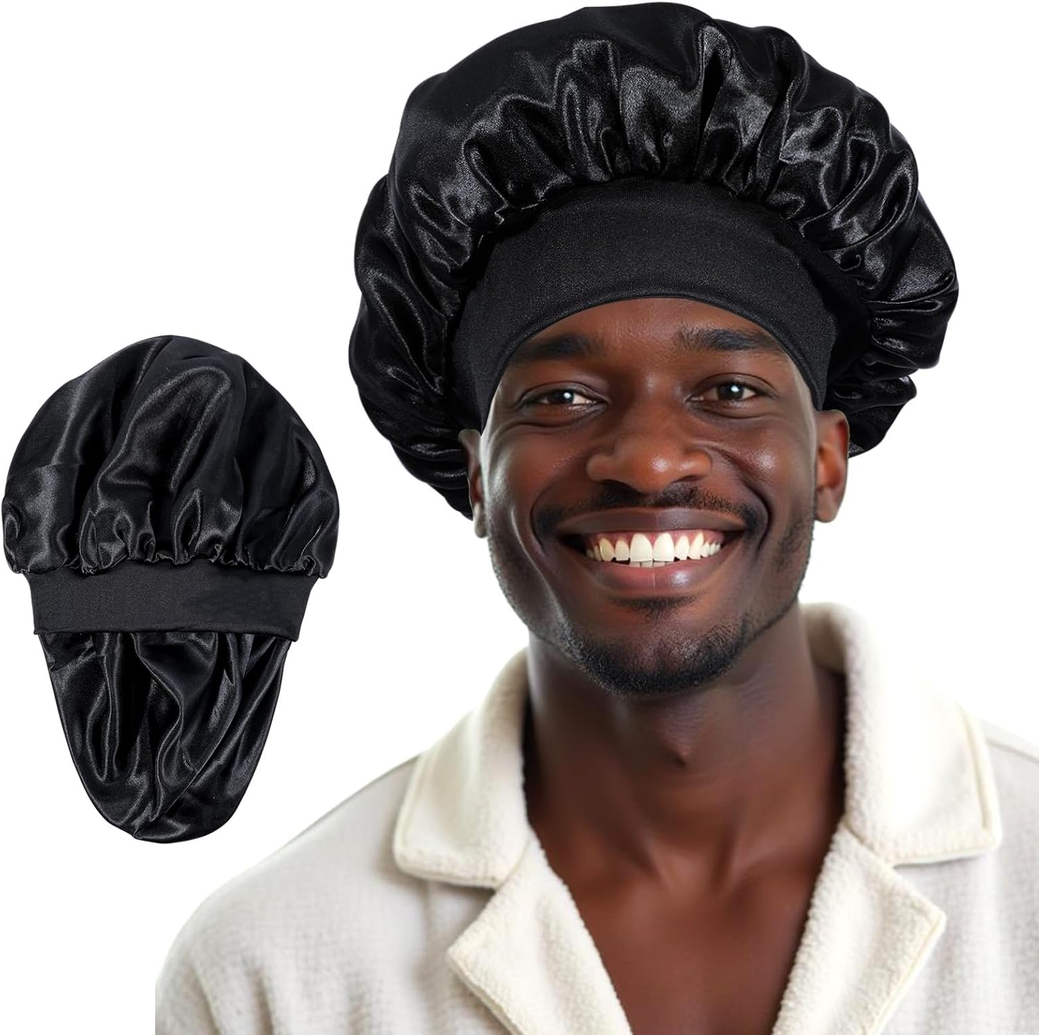Amazon.com: 2Pcs Silk Bonnet for Men,Double Layer Satin Hair Bonnet for ...