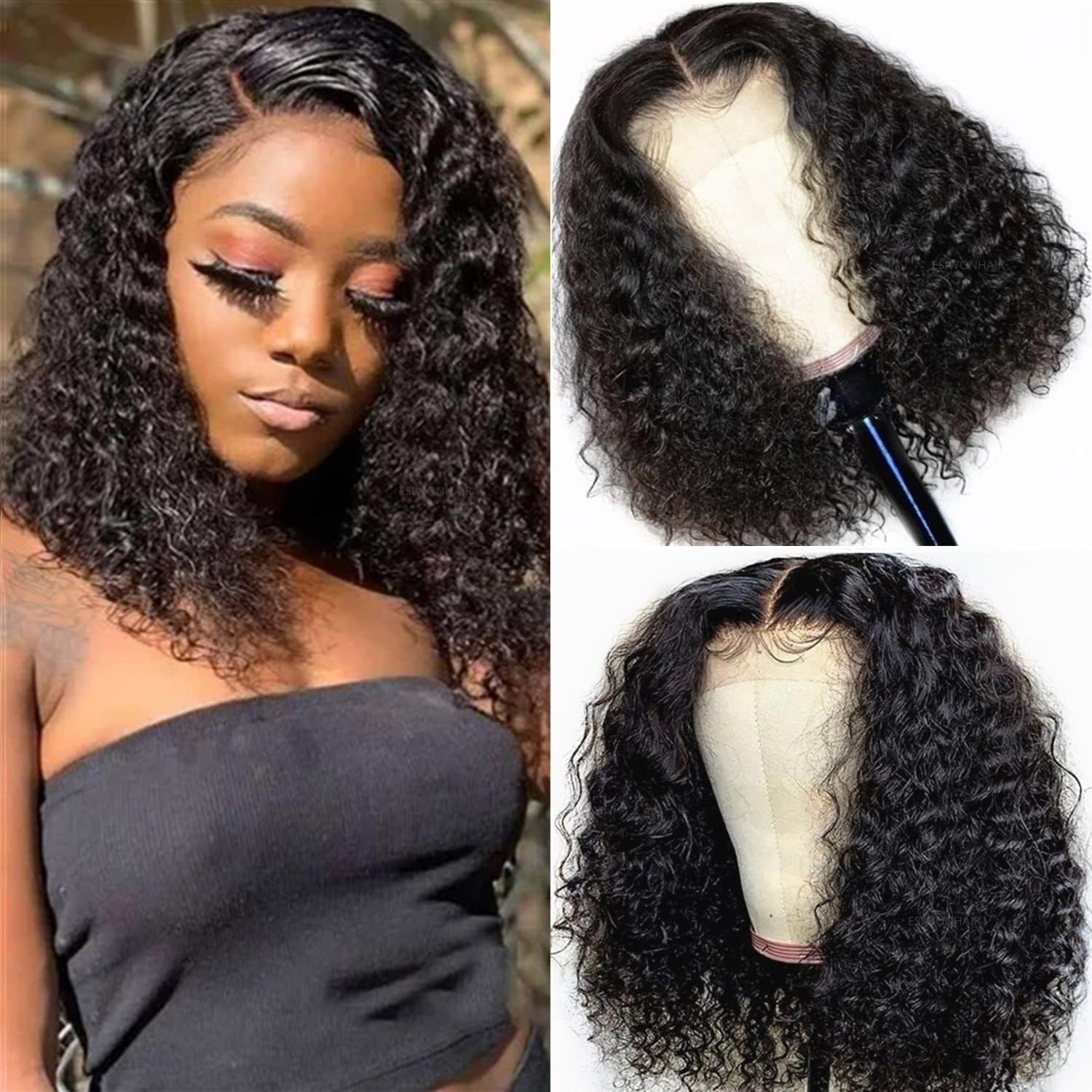 Amazon.com : GOLFMAX 12 Inch Water Wave Bob Wig Human Hair Ginger Lace ...