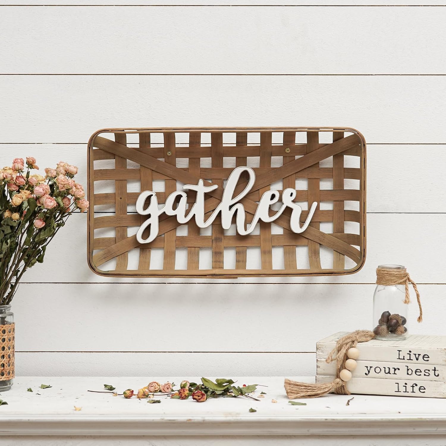 Amazon.com: Rattan Wall Decor Rustic Large Hanging Wicker Wall Sign ...