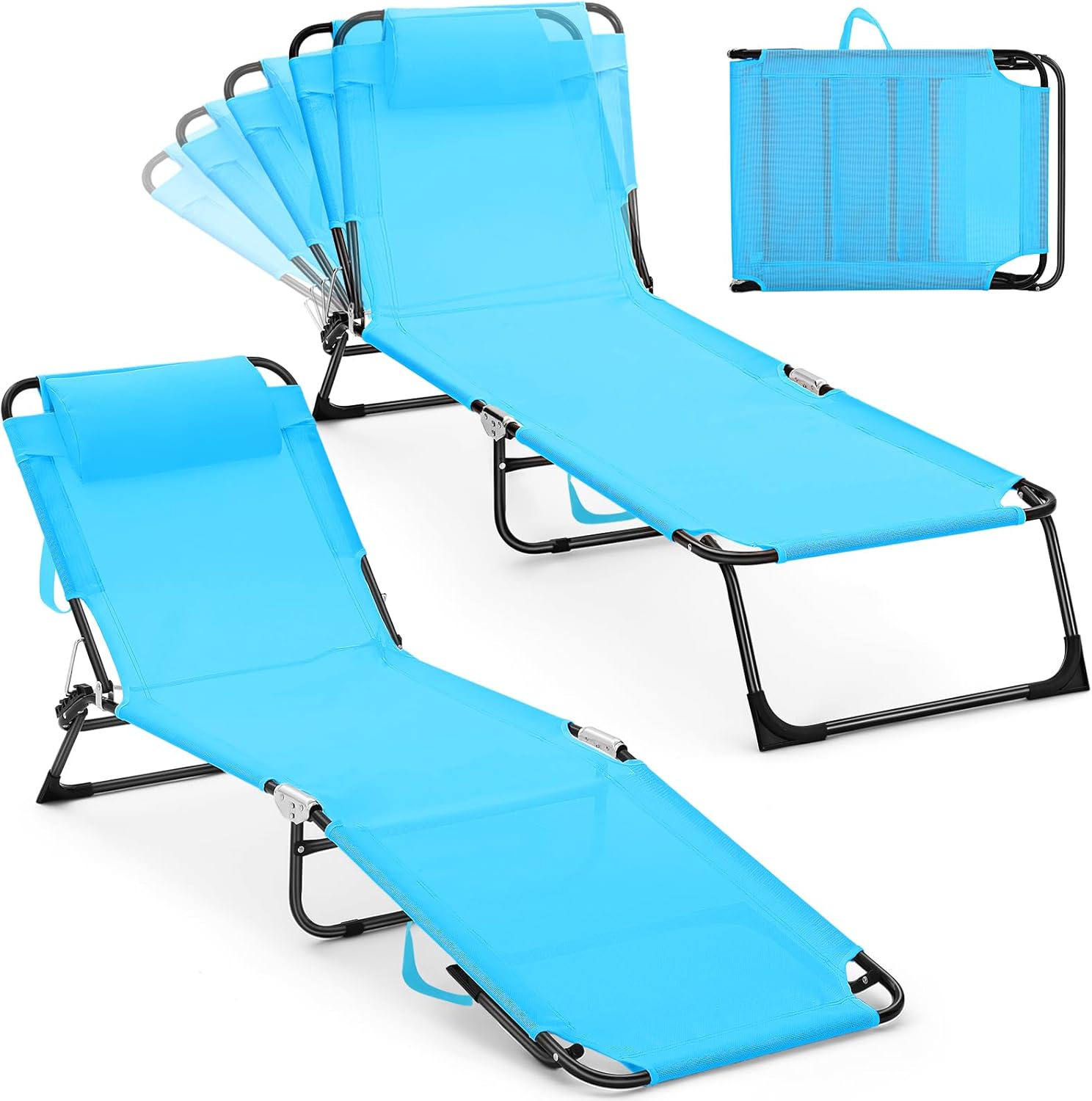 Amazon.com : Suzile 2 Pack Folding Chaise Lounge Chairs Outdoor Sun ...