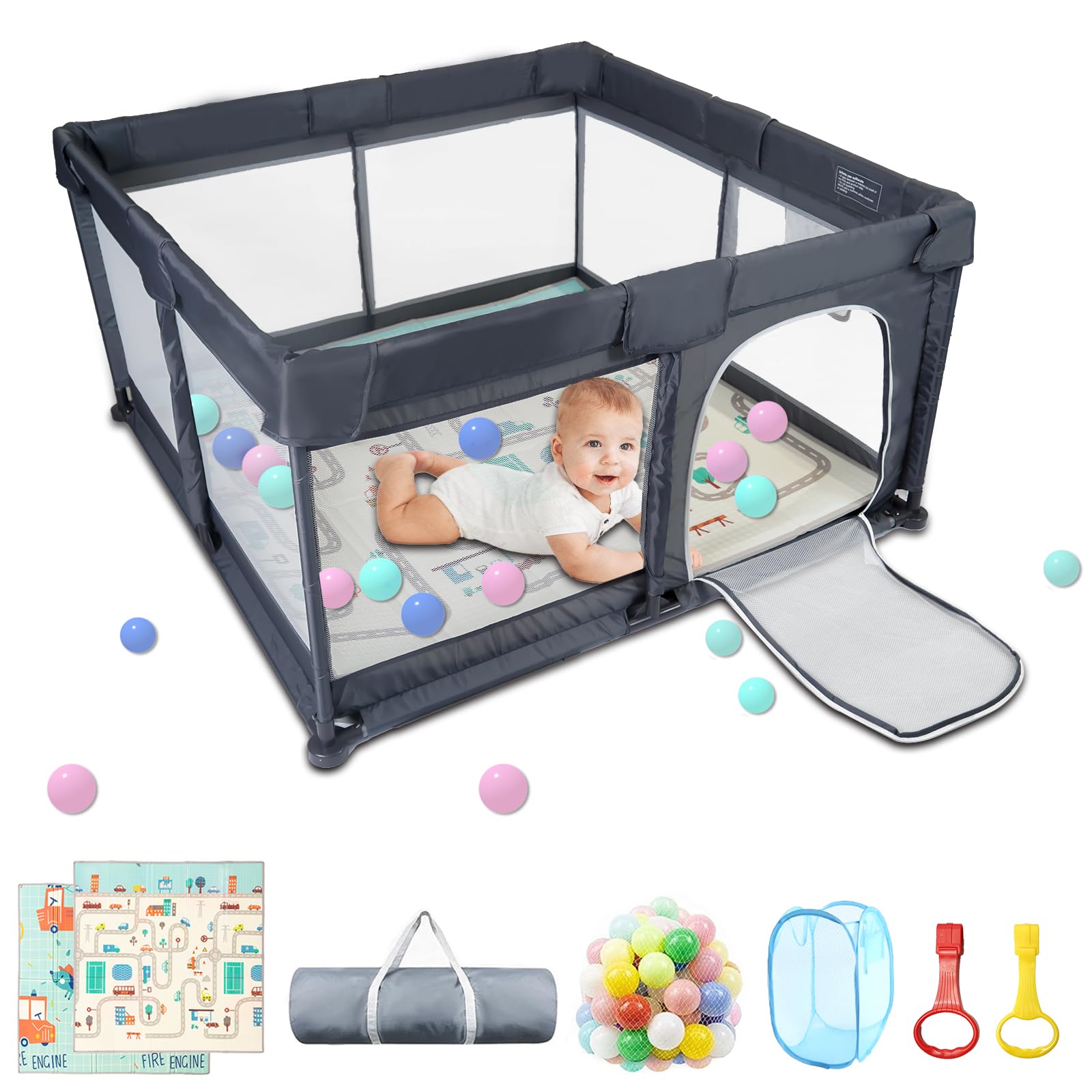 Amazon.com : Baby Playpen with Mat, 79”×71” Playpen, Durable and Secure ...