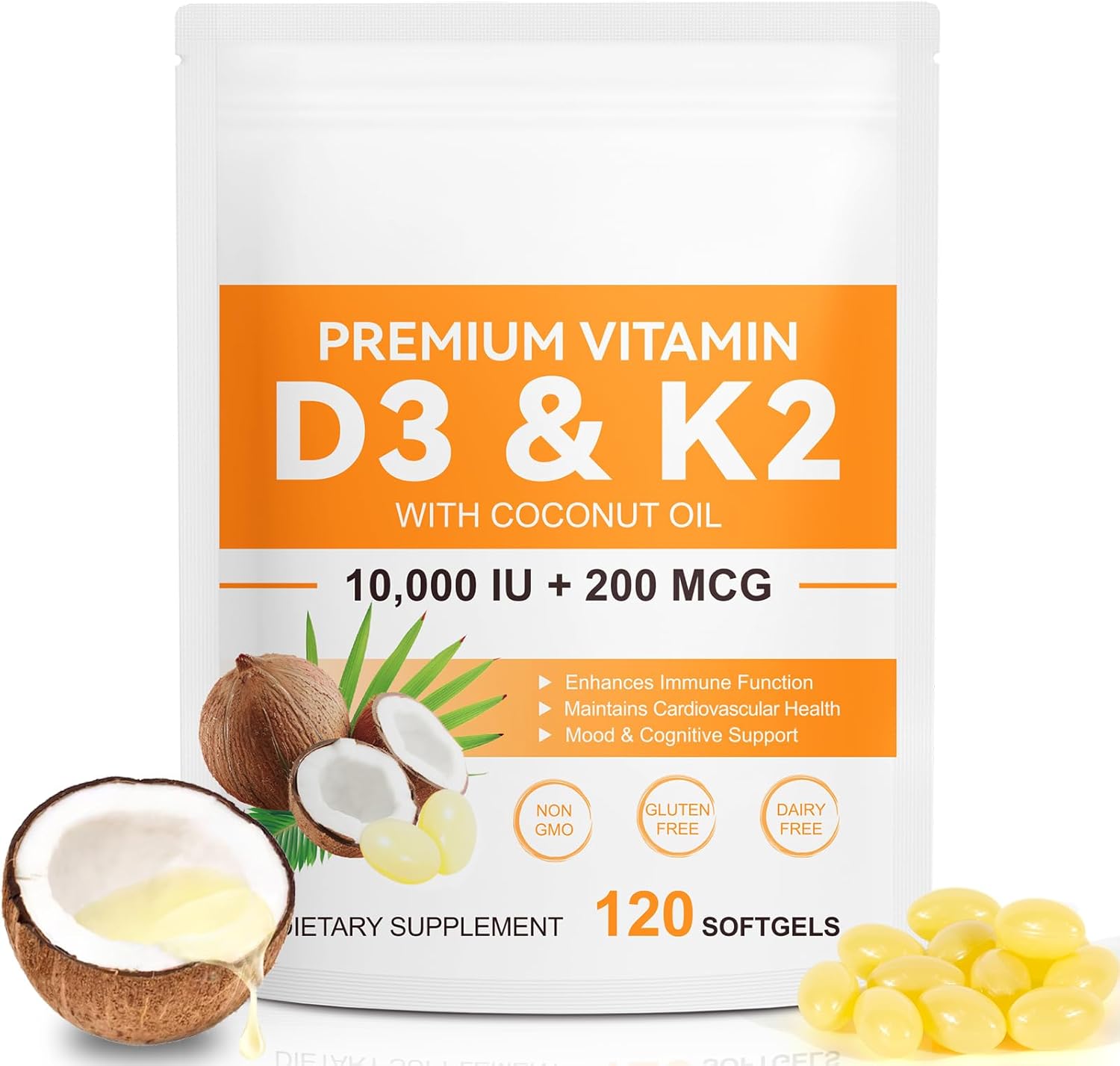 Amazon.com: Vitamins D3 K2 Supplement with Coconut Oil for Support Muscle Bone Immune System, 2 ...
