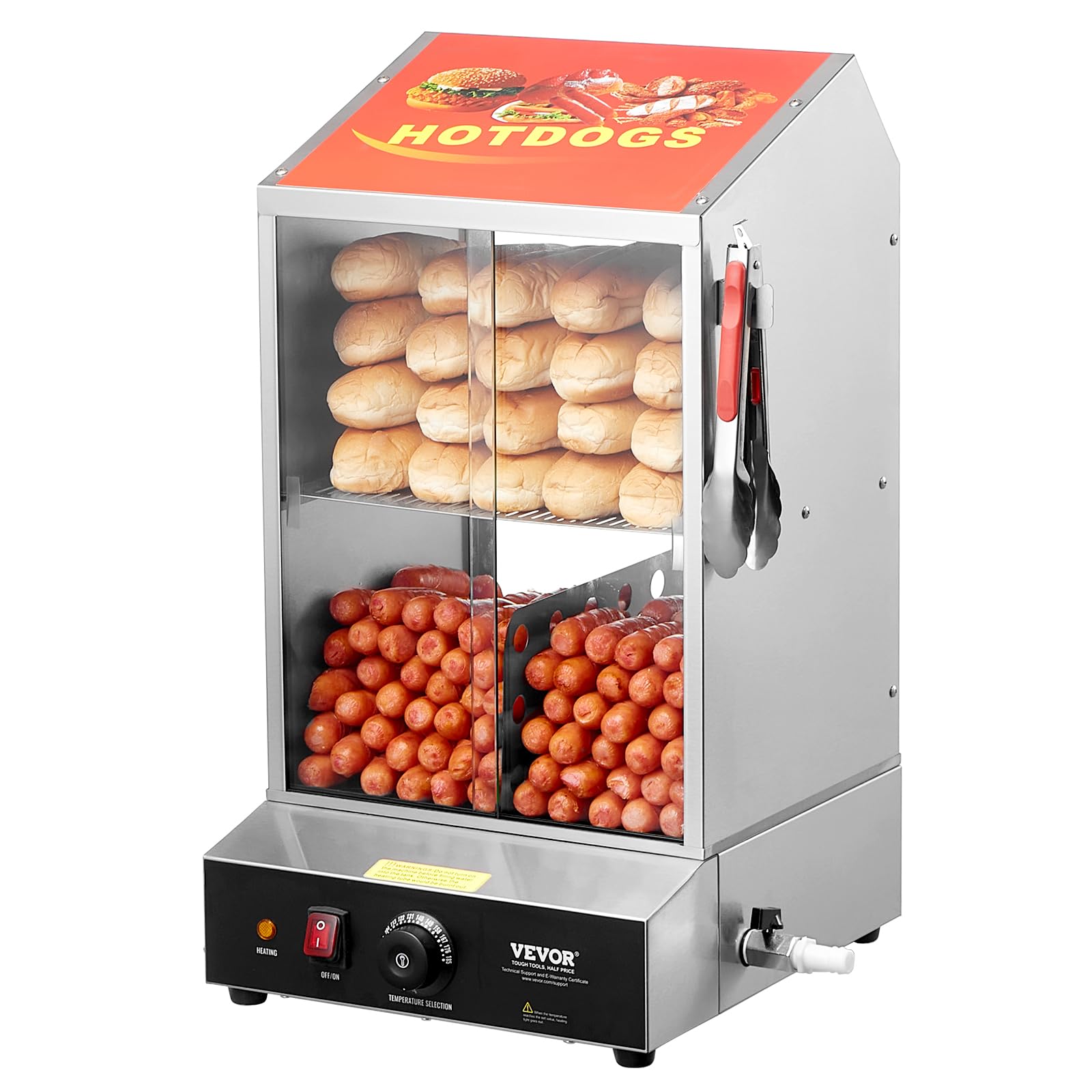 Amazon.com: VEVOR Hot Dog Steamer, 39QT, 2-Tier Hot Dog Hut Steamer, 86 ...