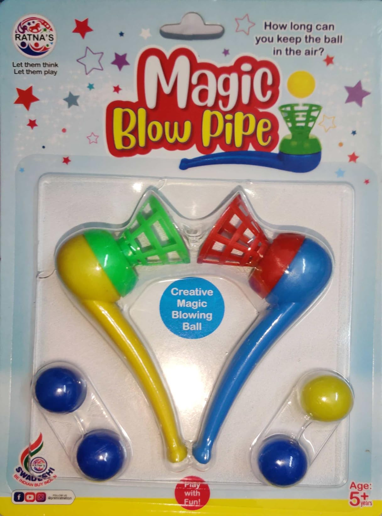 Ratna's Magic Blow Pipe Set of 2 Floating Ball Creative Magic Blowing ...