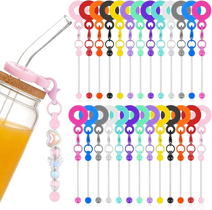 Amazon.com: Worldity 39 Pcs Straw Cup Charms, DIY Beadable Straw Charm ...