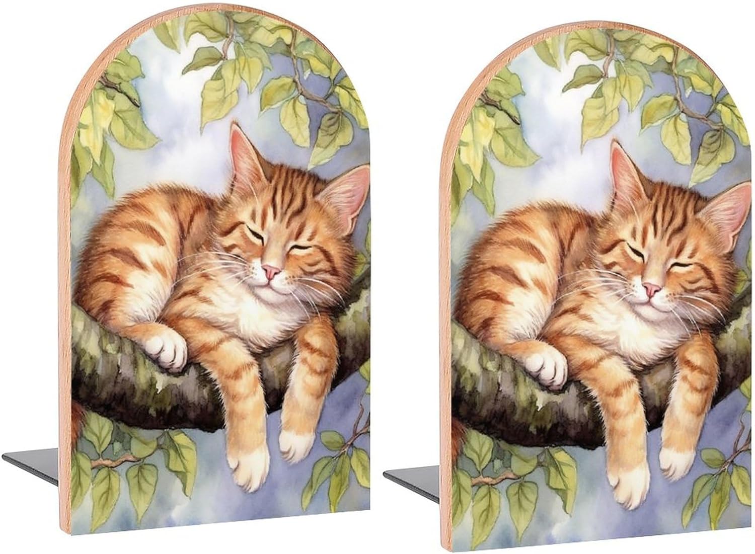 Amazon.com: Spring Tree Cute Cat Book Ends Decorative Wood Bookends for ...