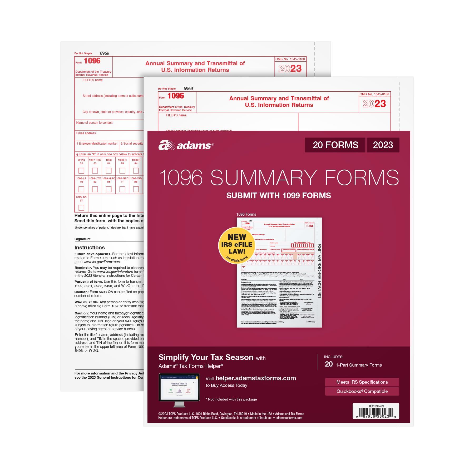 Snapklik.com : Adams 1096 Summary Tax Forms 2023, NonEmployee ...