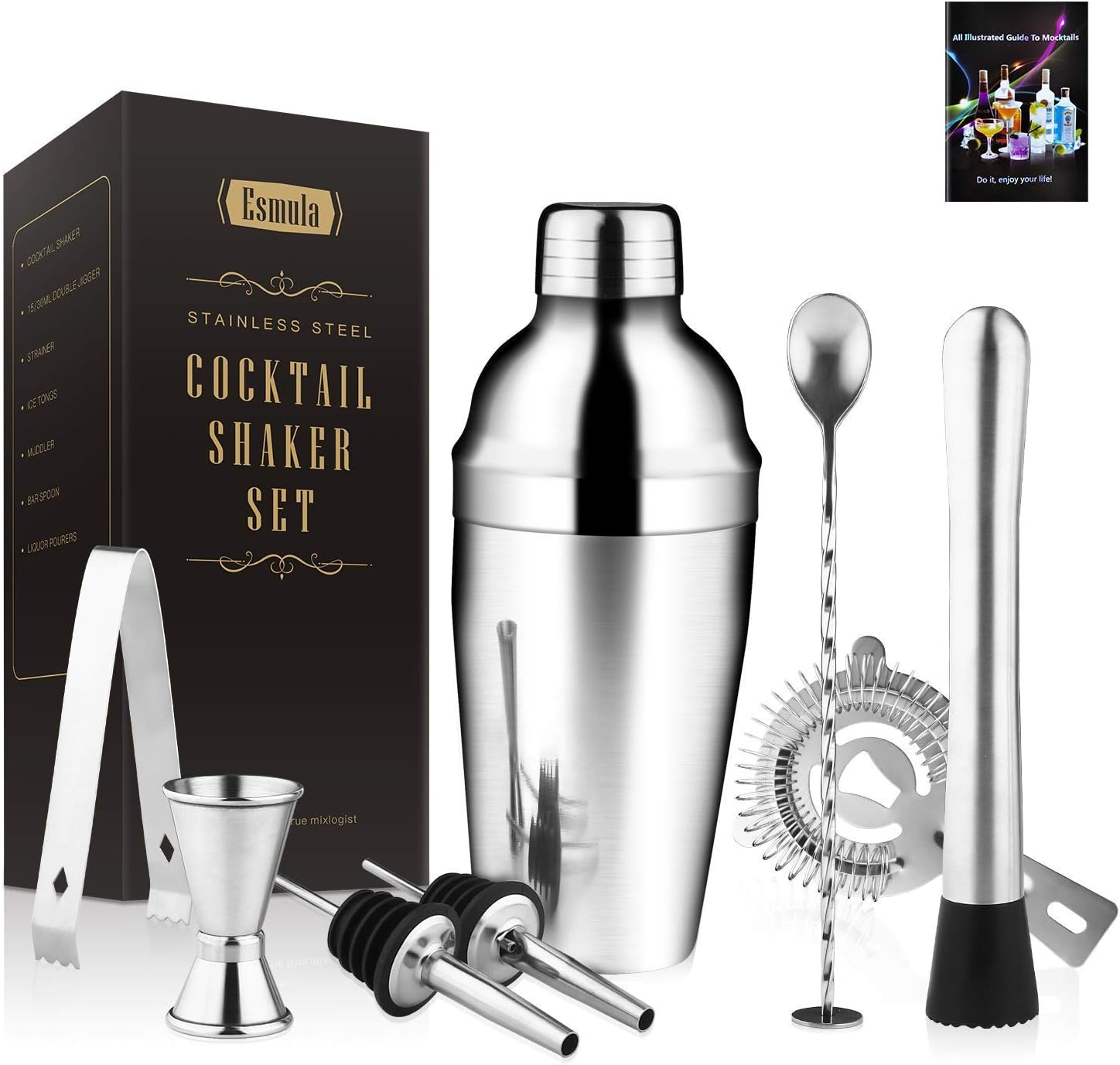 Cocktail Making Set, Esmula 550ML 8 Piece Cocktail Shaker Set ...