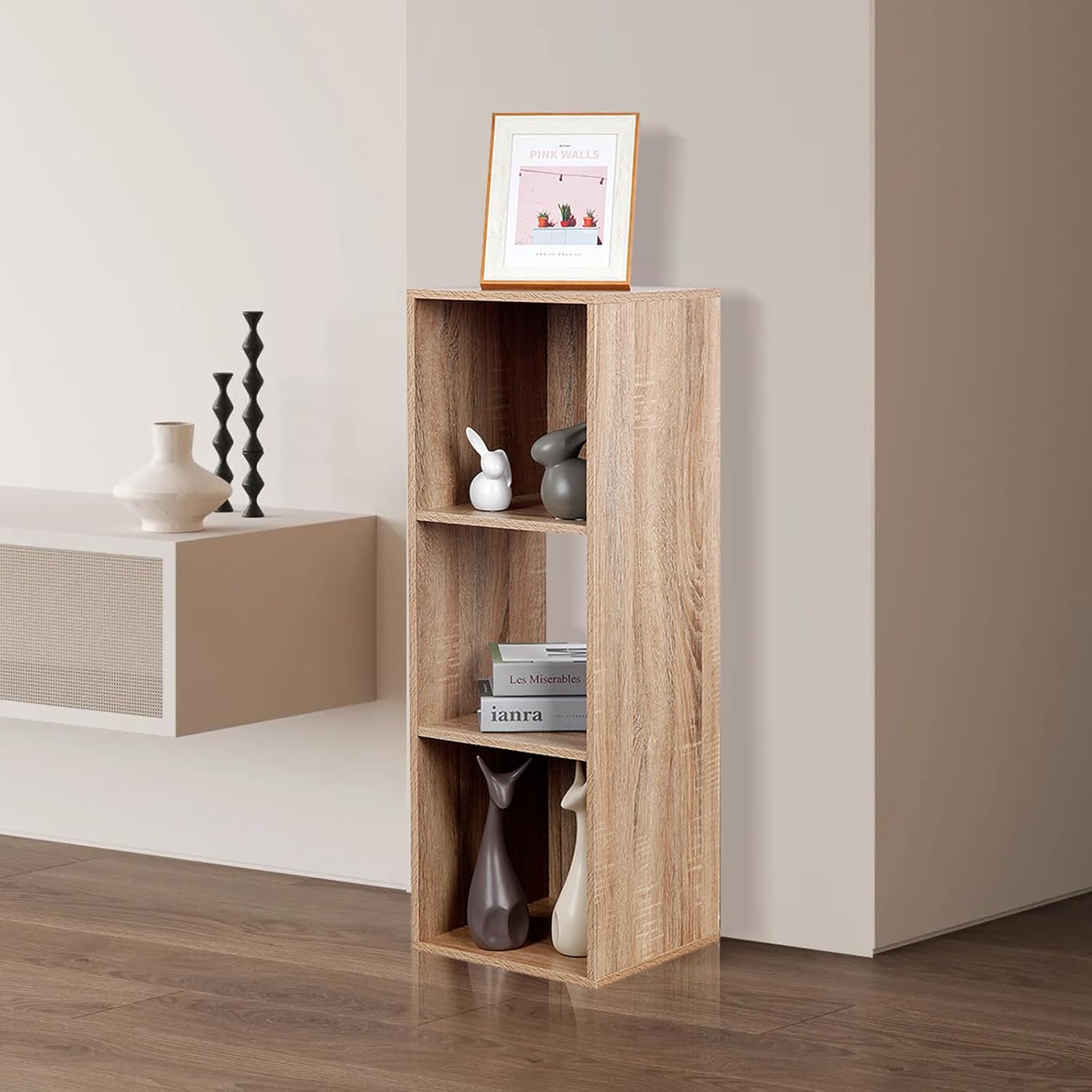 PACHIRA Bookcase with 3 Levels, 1 x 3 Wooden Bookcase, Step Shelf ...