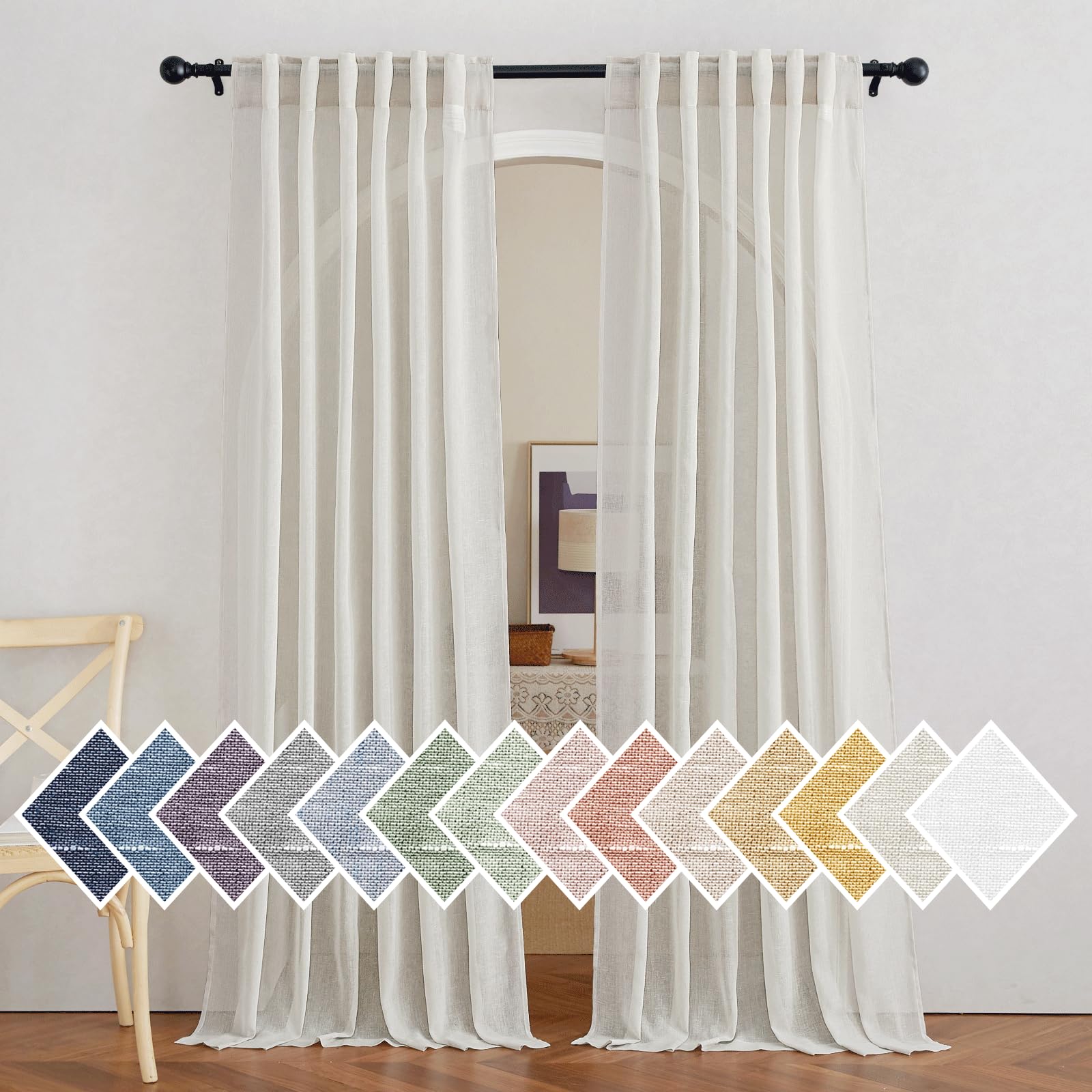 Amazon.com: NICETOWN Linen Sheer Curtains for Living Room, Rod Pocket ...