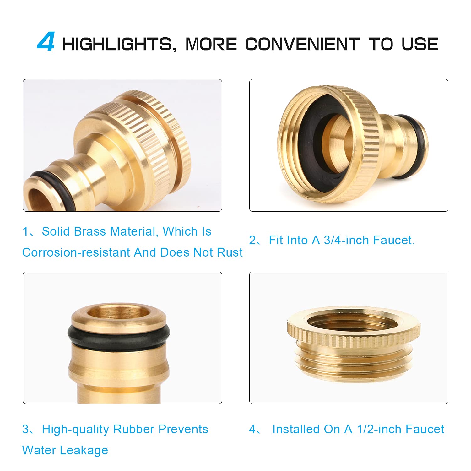 JINYJIA Brass Garden Hose Connector Female 2 Pieces, 2-in-1 Hose Tap ...