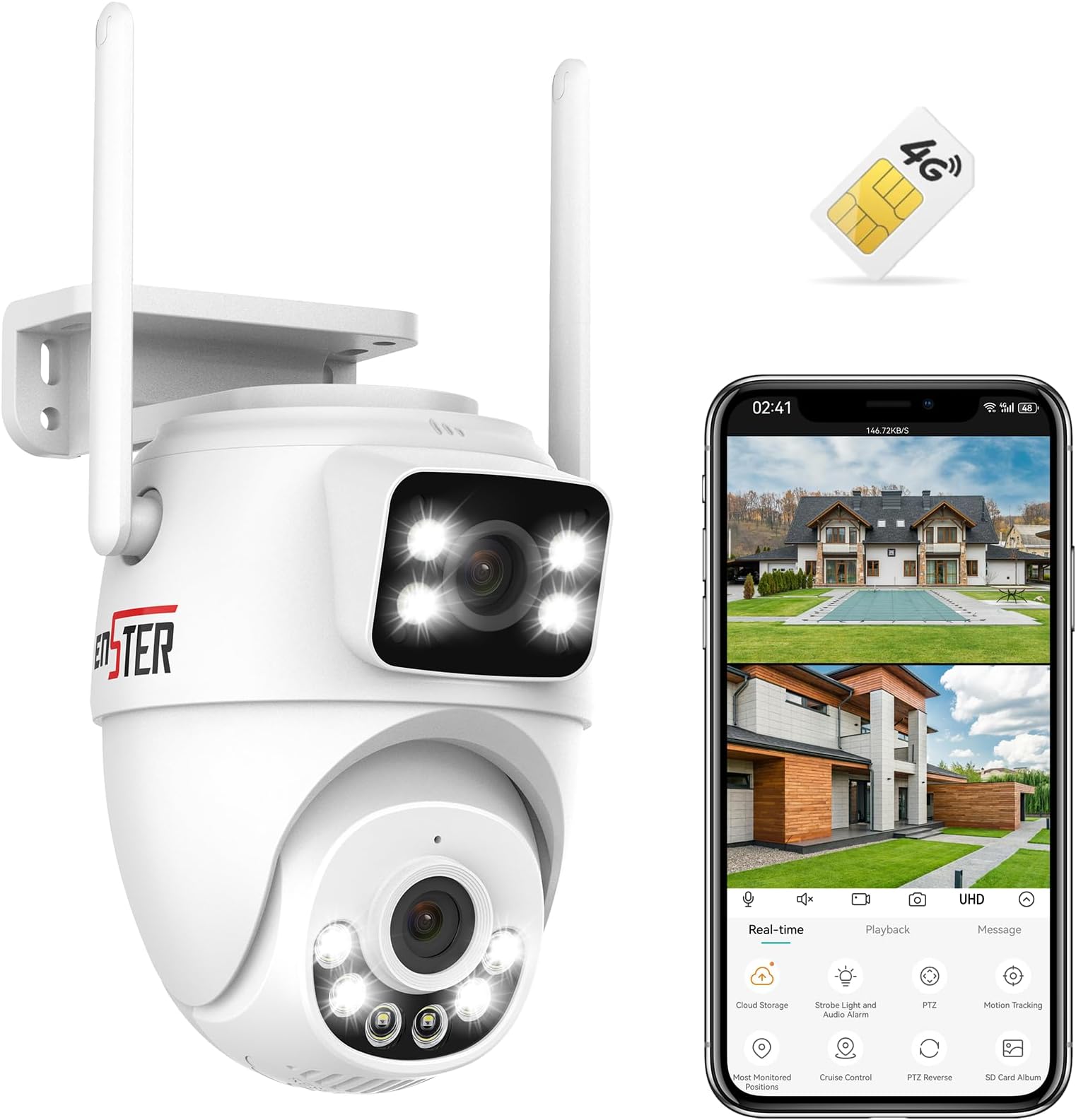 Ctronics 3G/4G LTE Caméra Surveillance Exterieure à Double Objectif, IP ...