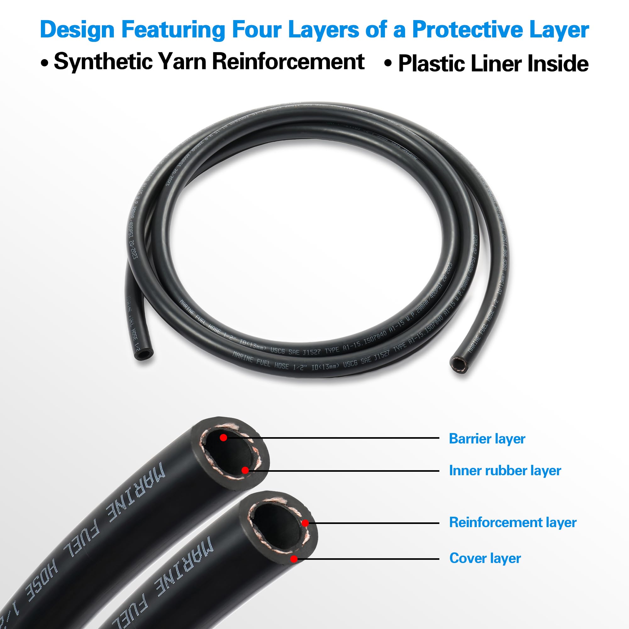 Snapklik.com : 1/2 Marine Boat Fuel Line,10 FT Hose Line Marine ...