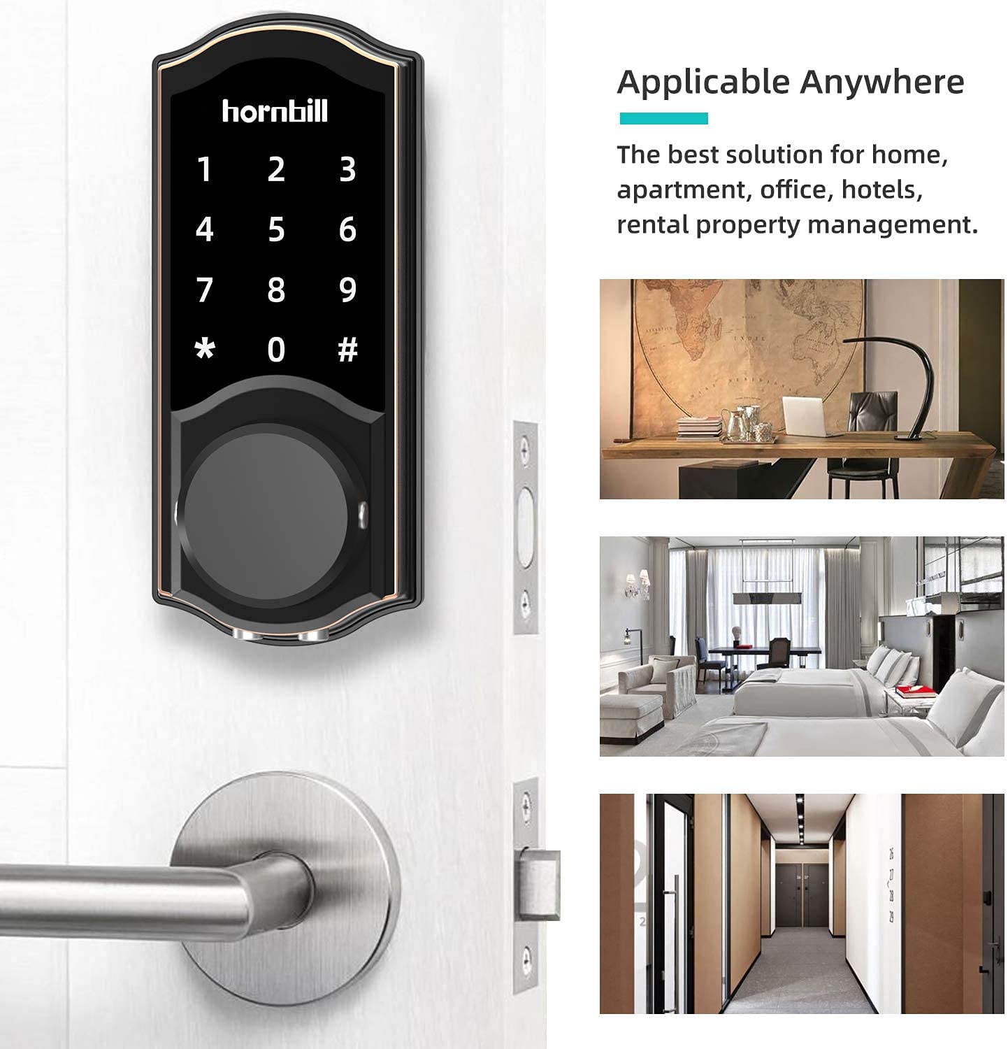 Smart Keyless Entry Door Lock, hornbill Smart Security Deadbolt Lock ...