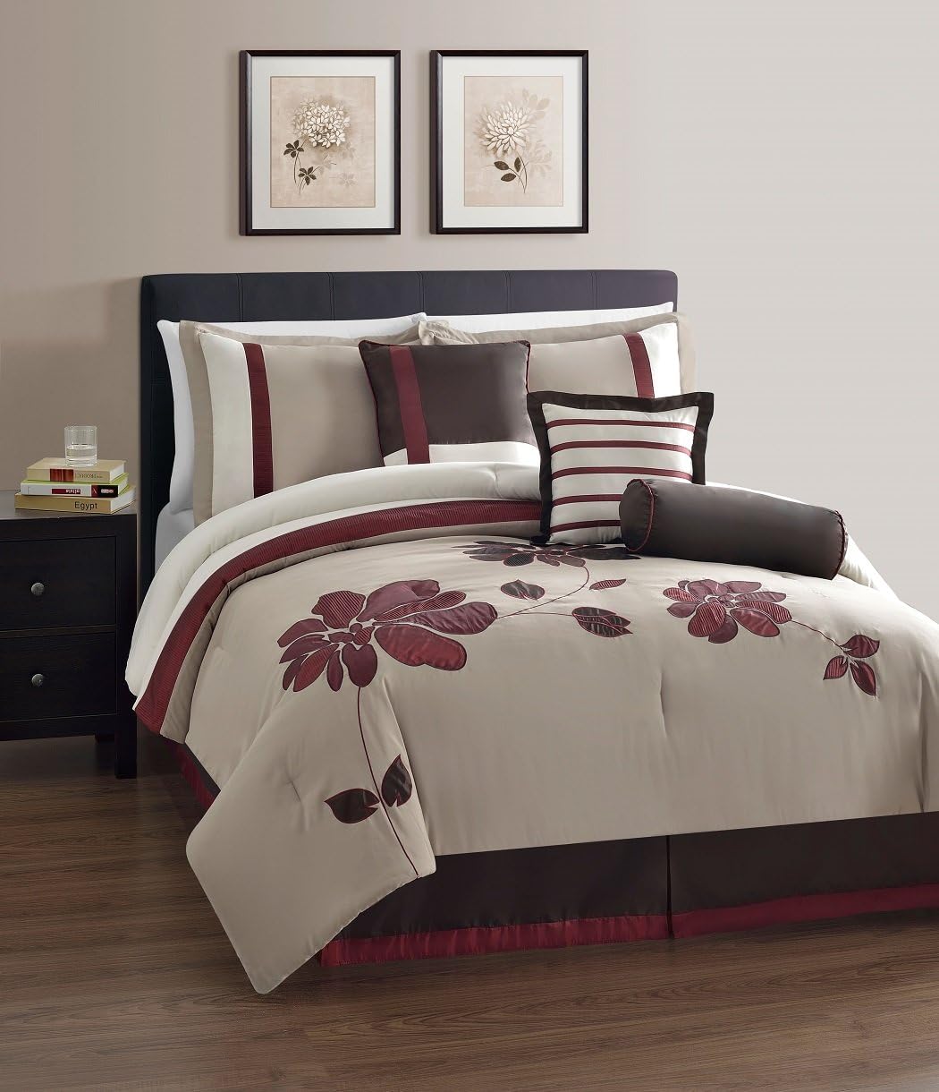 Amazon.com: Chezmoi Collection 7-Piece Applique Flower Comforter Set ...