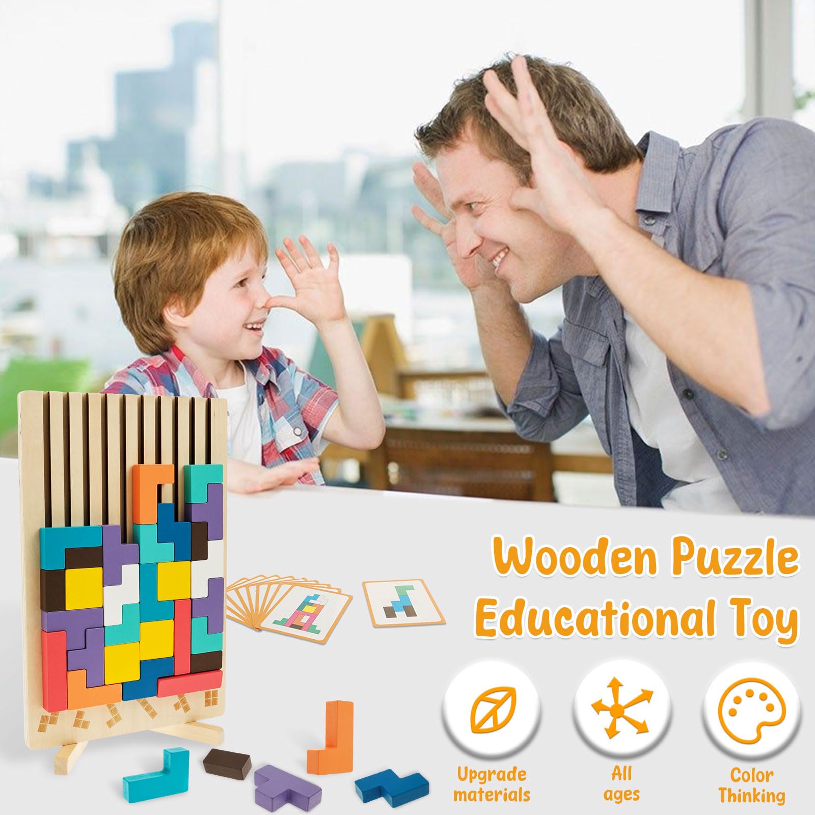 3D Wooden Stacking Puzzle UptVin Game - Montessori Toy With 10 Cards ...