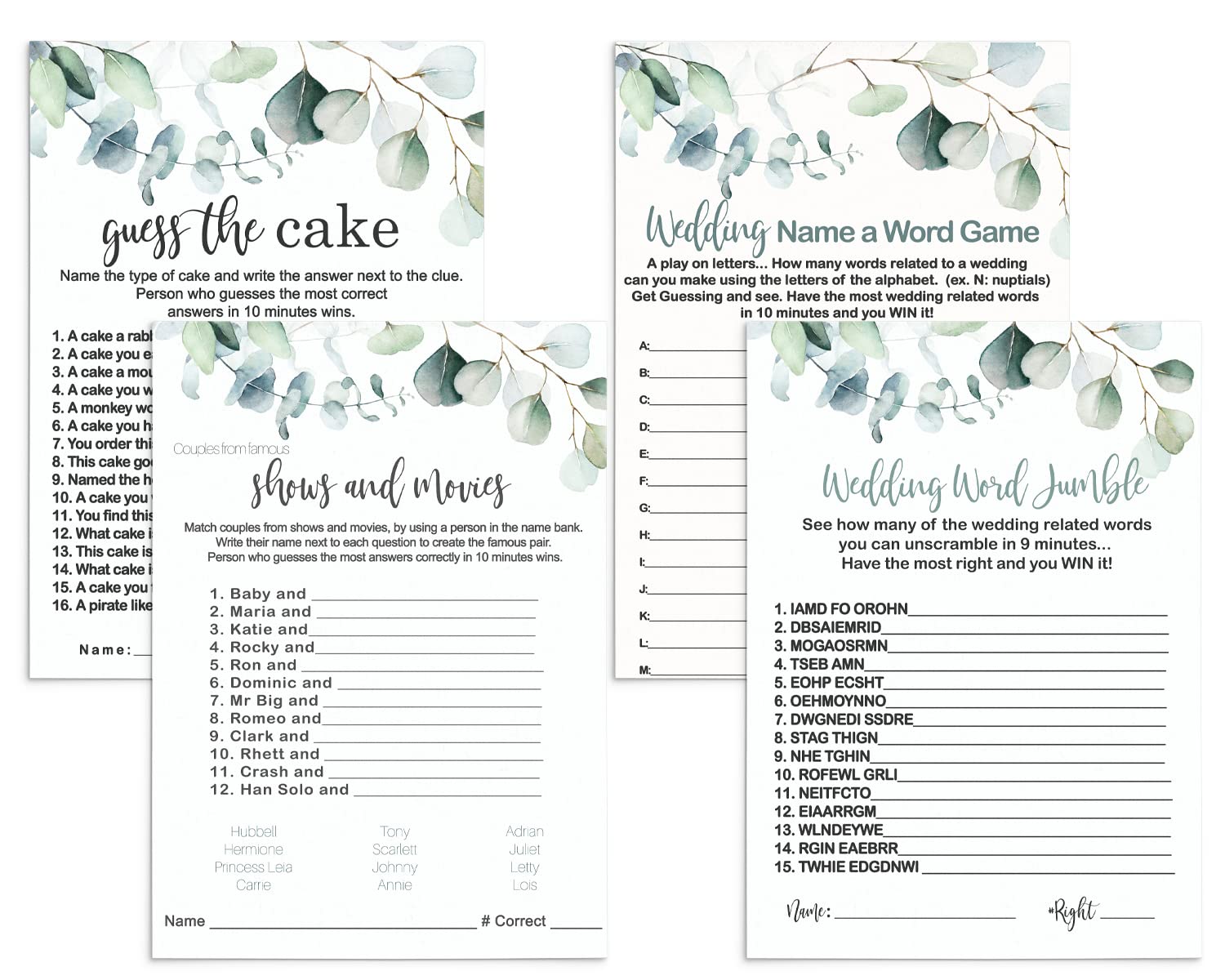Free Printable Bridal Shower Games Famous Couples